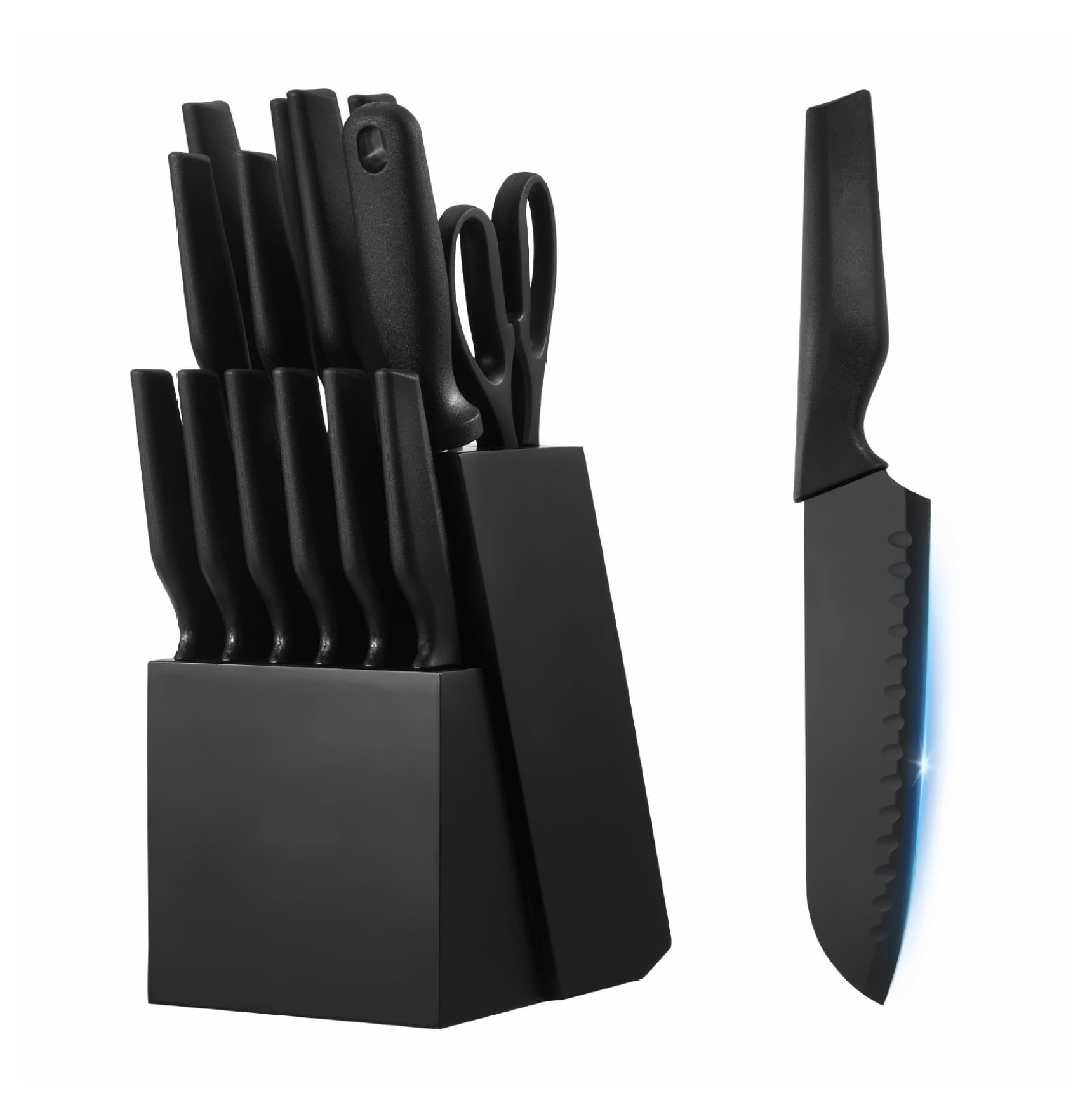 Kitchen Knife Set with Block, 15 Piece Stainless Steel Knife Set with ...