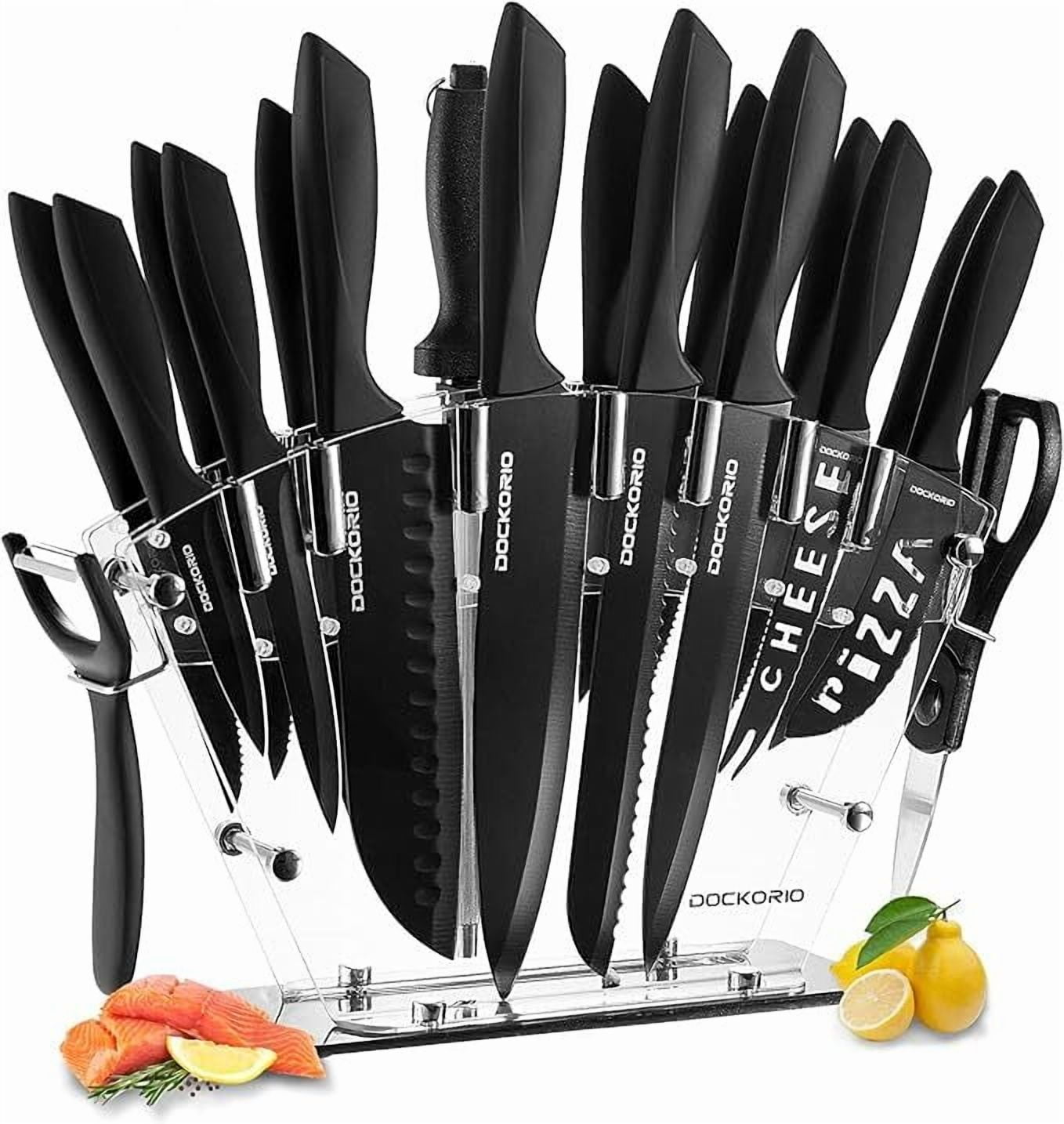 Kitchen Knife Set with Block, 19 PCS High Carbon Stainless Steel Sharp ...
