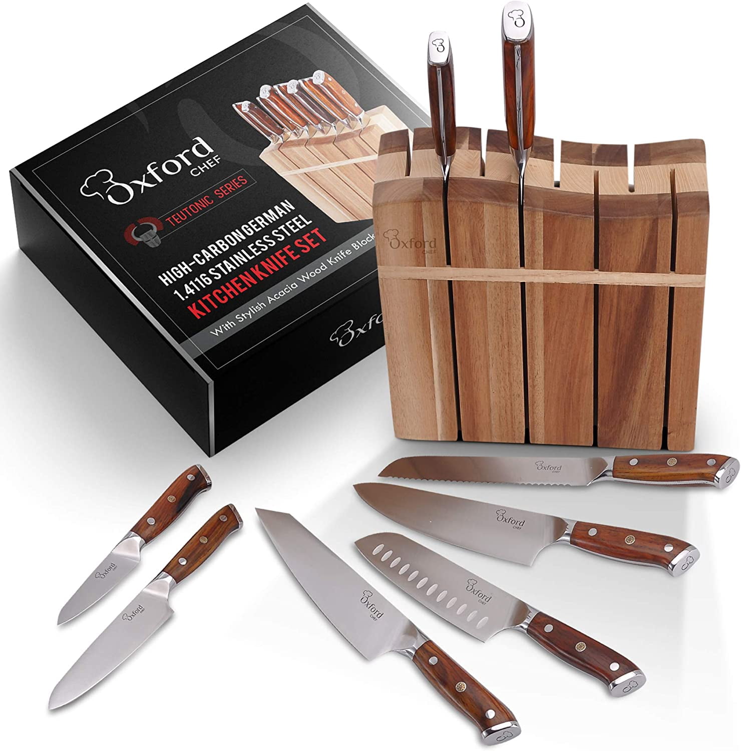 Kitchen Knife Set With Block: 8 Piece German 1.4116 High-Carbon ...