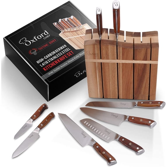 Kitchen Knife Set With Block: 8 Piece German 1.4116 High-Carbon ...