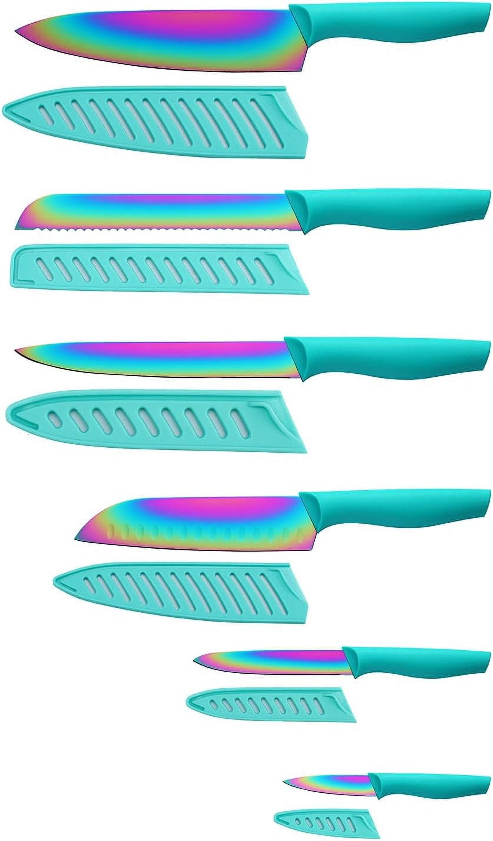 Kitchen Knife Set, KYA37 12-Piece Rainbow Titanium Stainless Steel ...