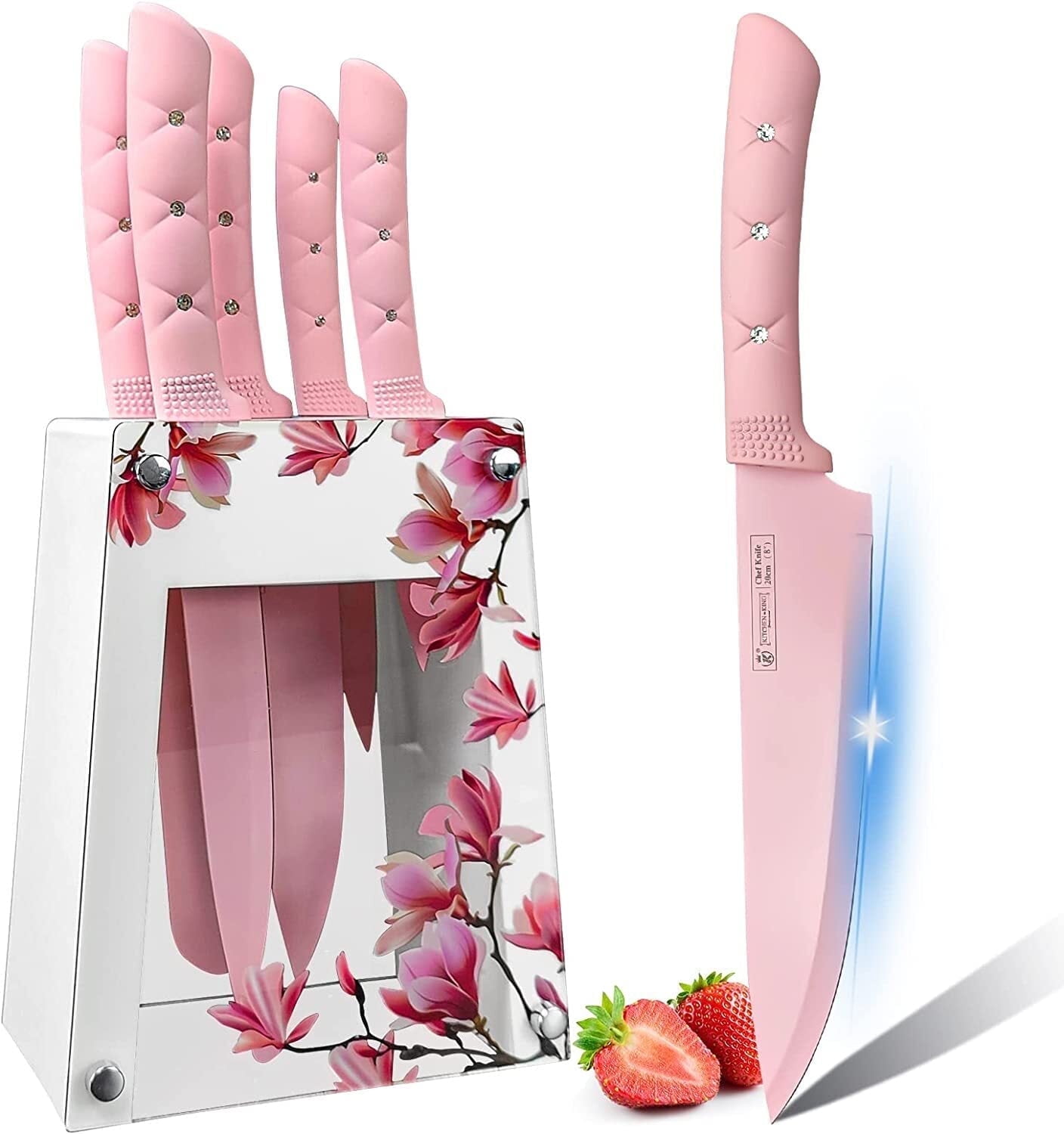 Pink Flower Kitchen Knife Set: 6PC, Stainless Steel, Non-slip, Non ...
