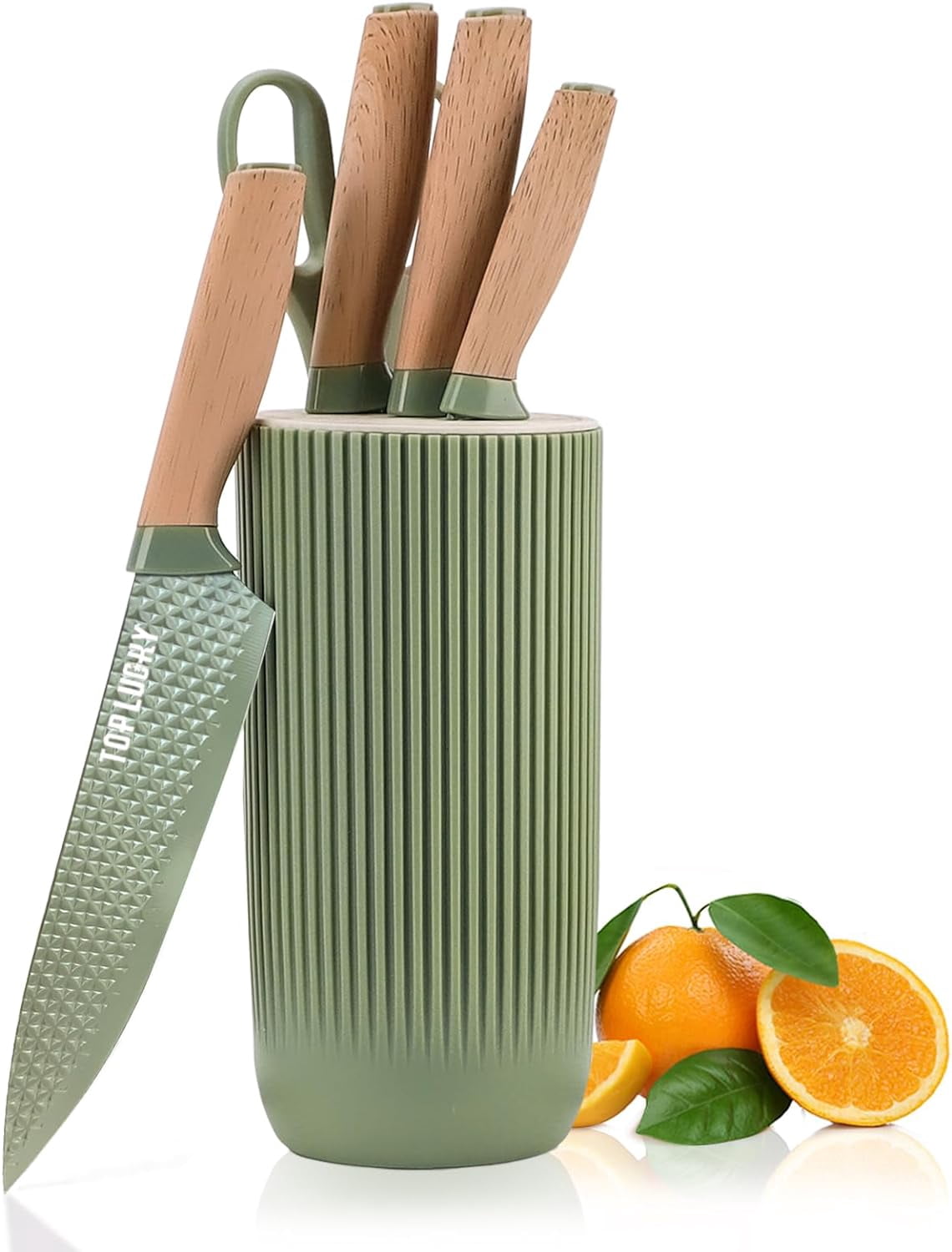Kitchen Knife Set, Retrosohoo 6 Pieces Green Professional Knife Set ...