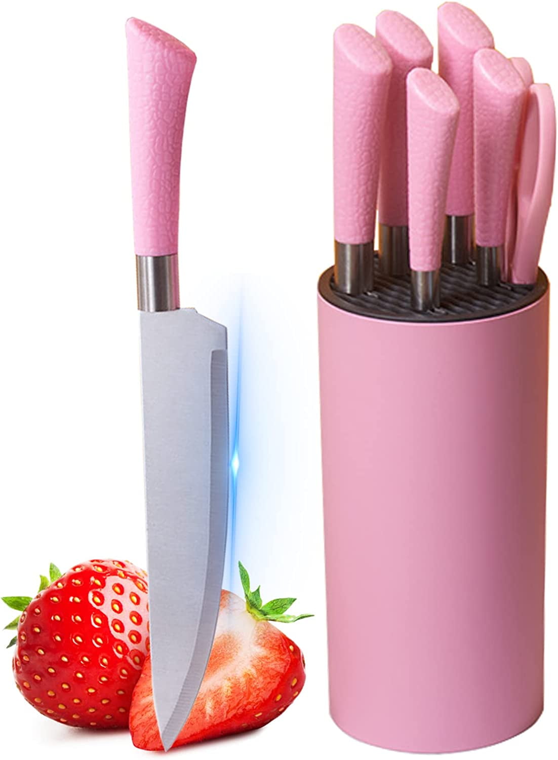 Kitchen Knife Set, Retrosohoo 7-Pieces Pink Non-stick Chef Knife Set ...