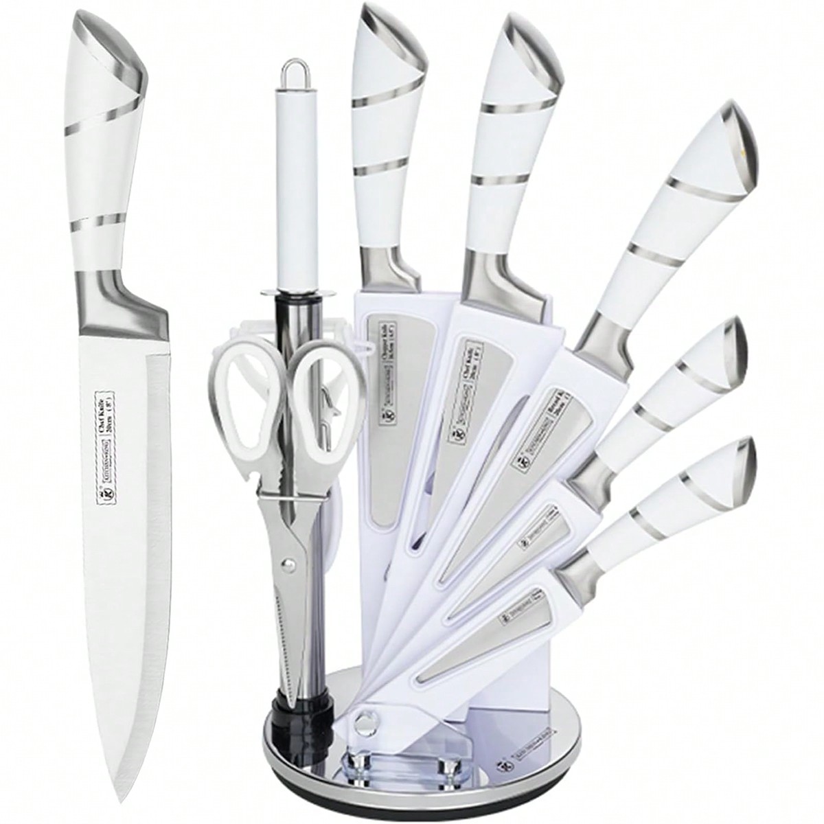 Kitchen Knife Set, Retrosohoo 9-Piece White Sharp Non-Stick Coated Chef ...