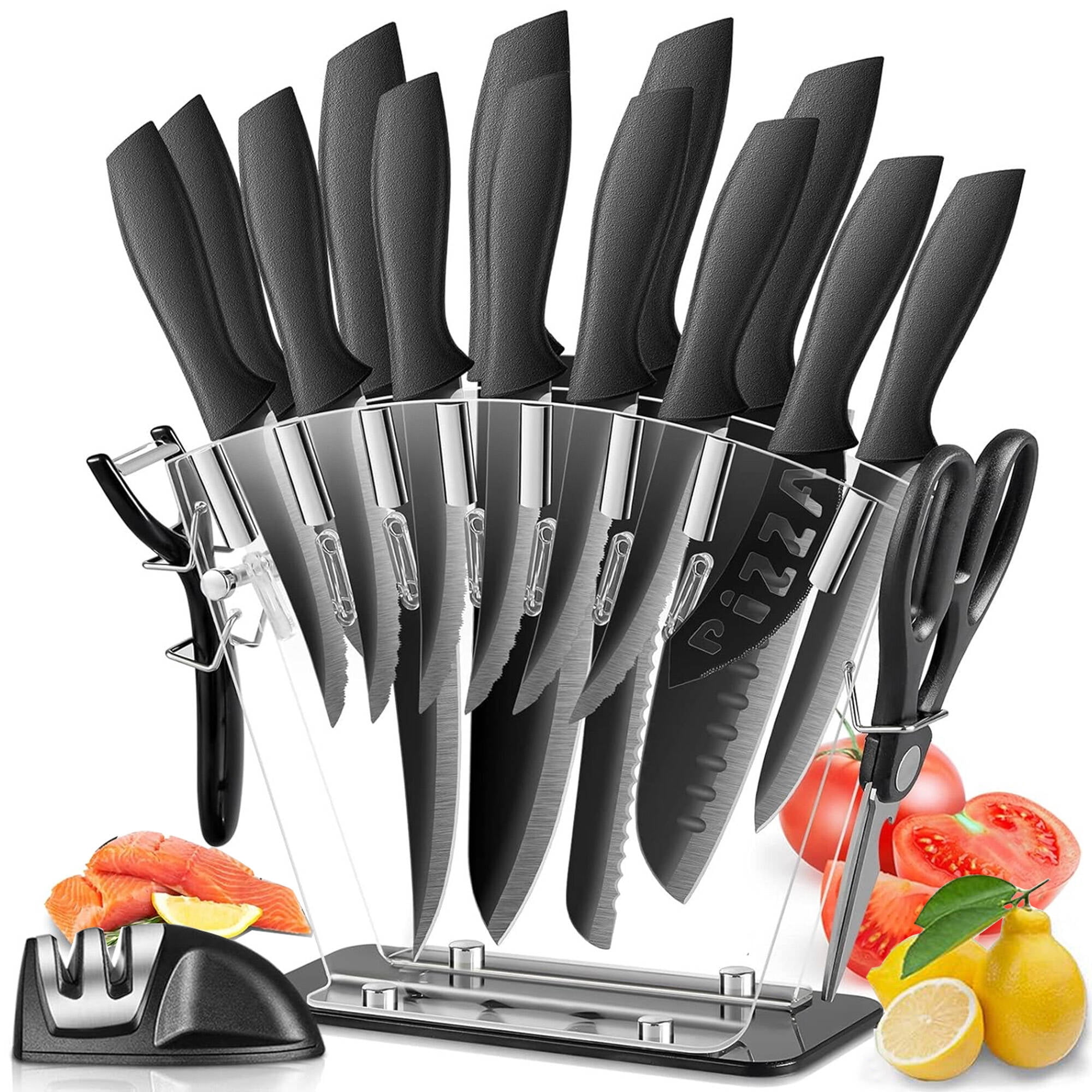 ACMETOP 17 PCS Knife Set with Block, Razor-Sharp Blades Lightweight ...