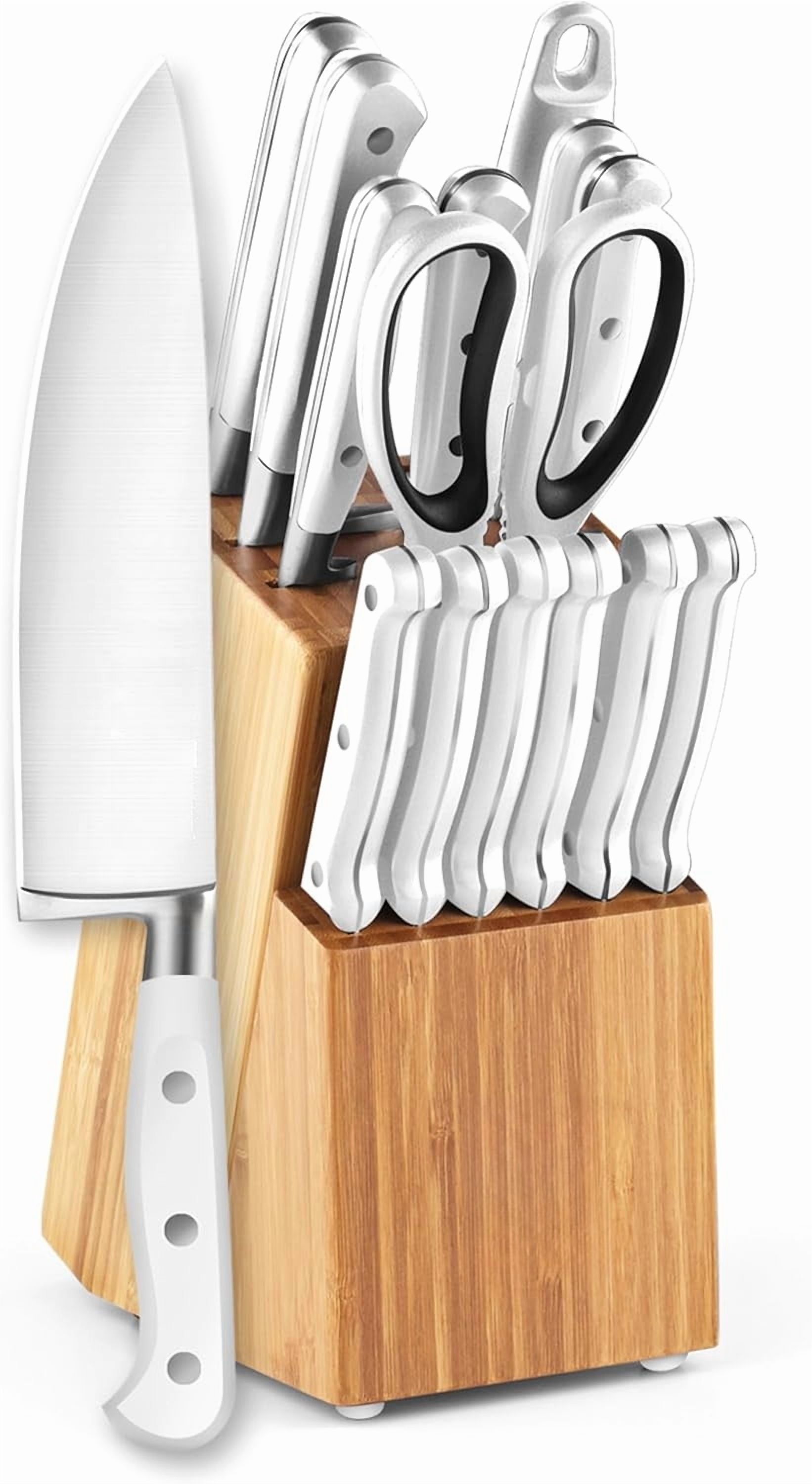 Kitchen Knife Set with Bamboo Storage Block 15-Piece, High Carbon ...