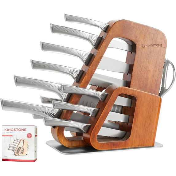 Kitchen Knife Set with Block 14 German Stainless Steel Knife Set with ...