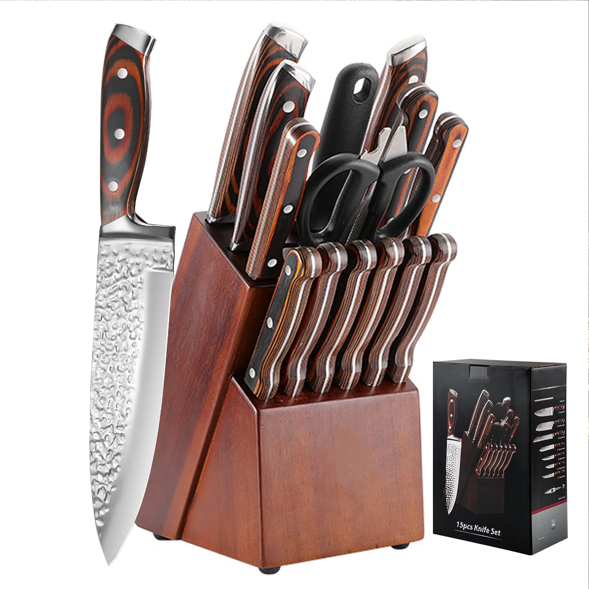 Kitchen Knife Set with Block Block Set,14Pcs High Carbon Stainless ...