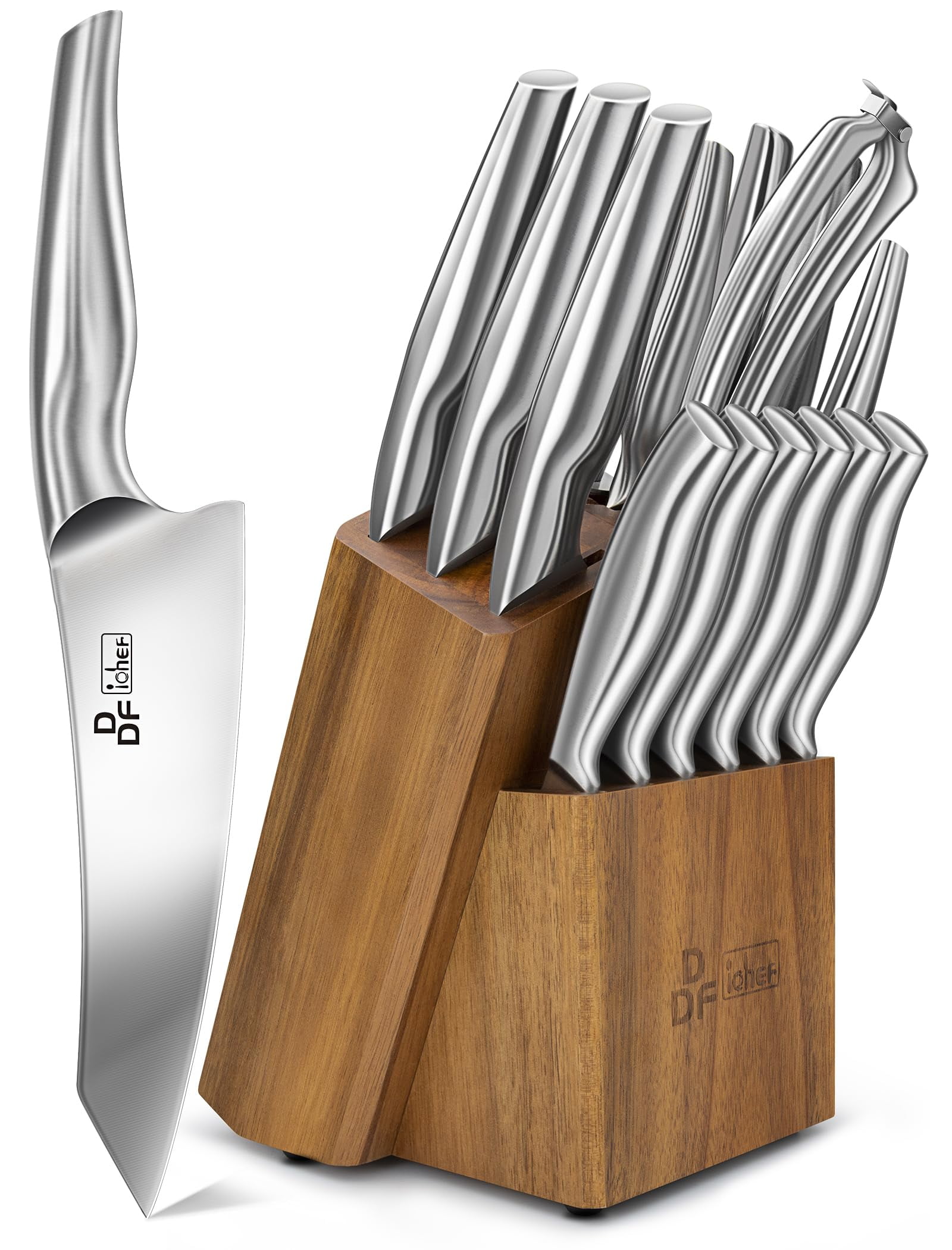 Kitchen Knife Set with Block, DDF iohEF 16 PCS Knife Sets for Kitchen ...