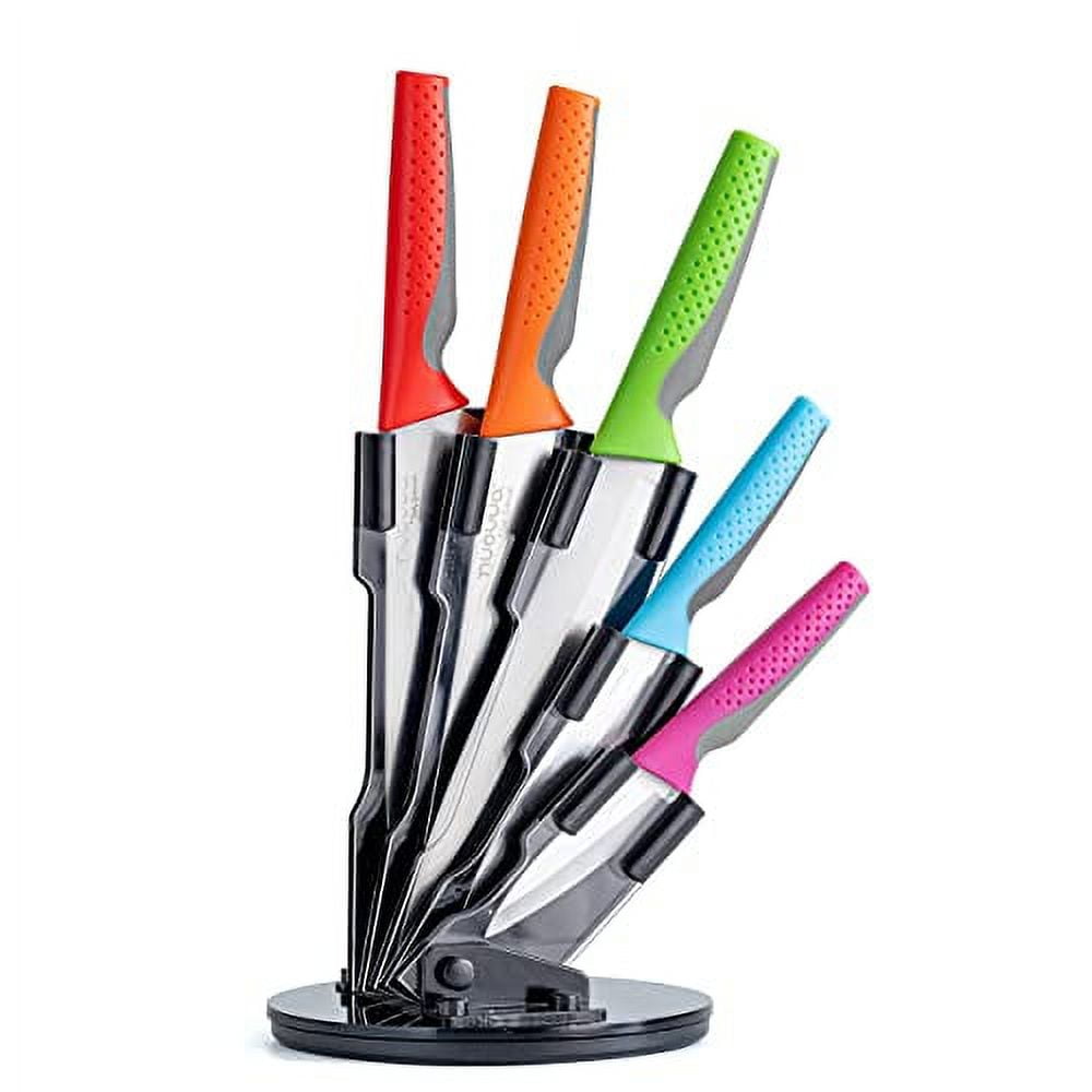 Kitchen Knife Set with Rotating Block – 5pcs Kitchen Colour Coded ...