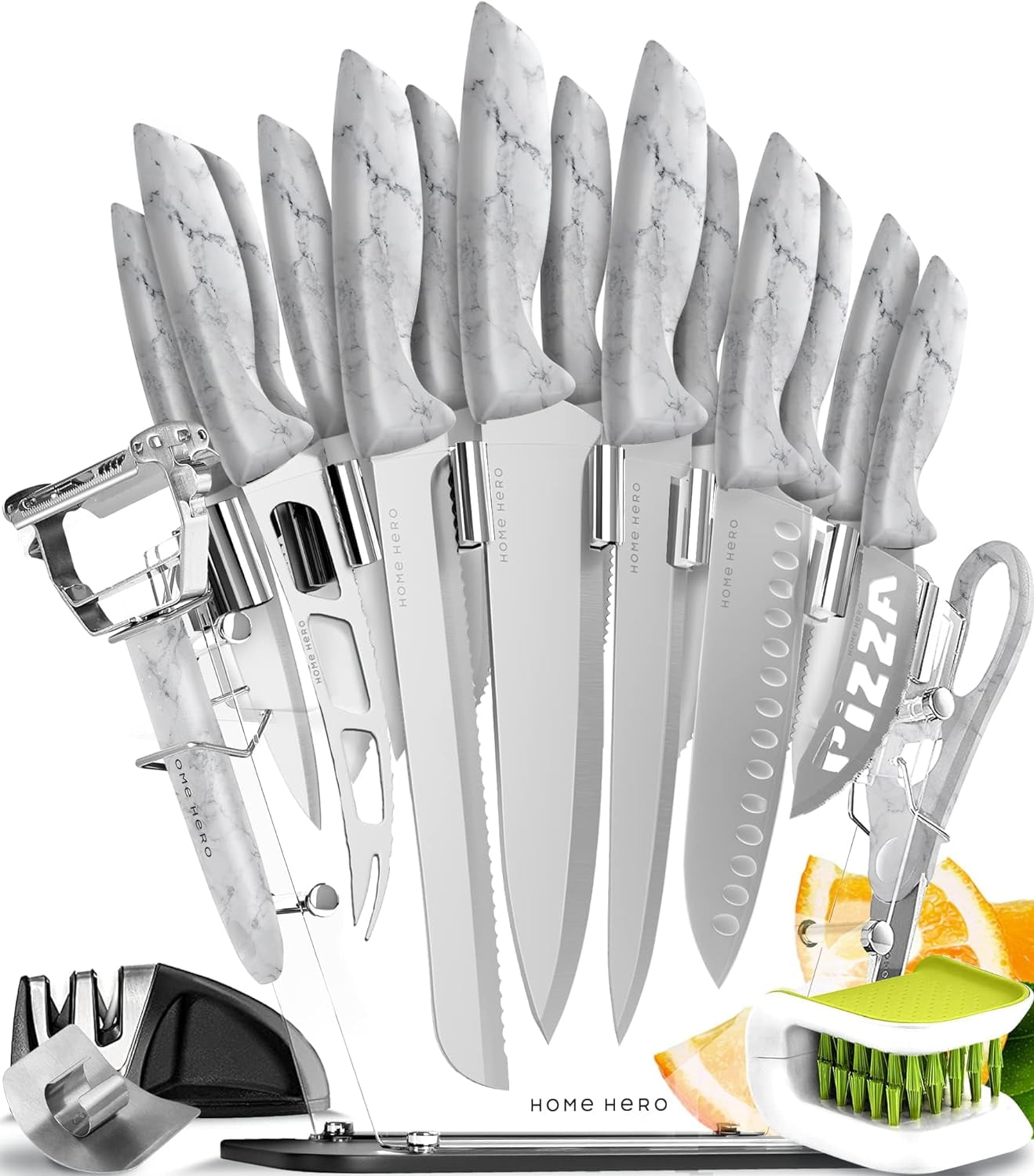 Kitchen Knife Set with Sharpener - High Carbon Stainless Steel Knife ...