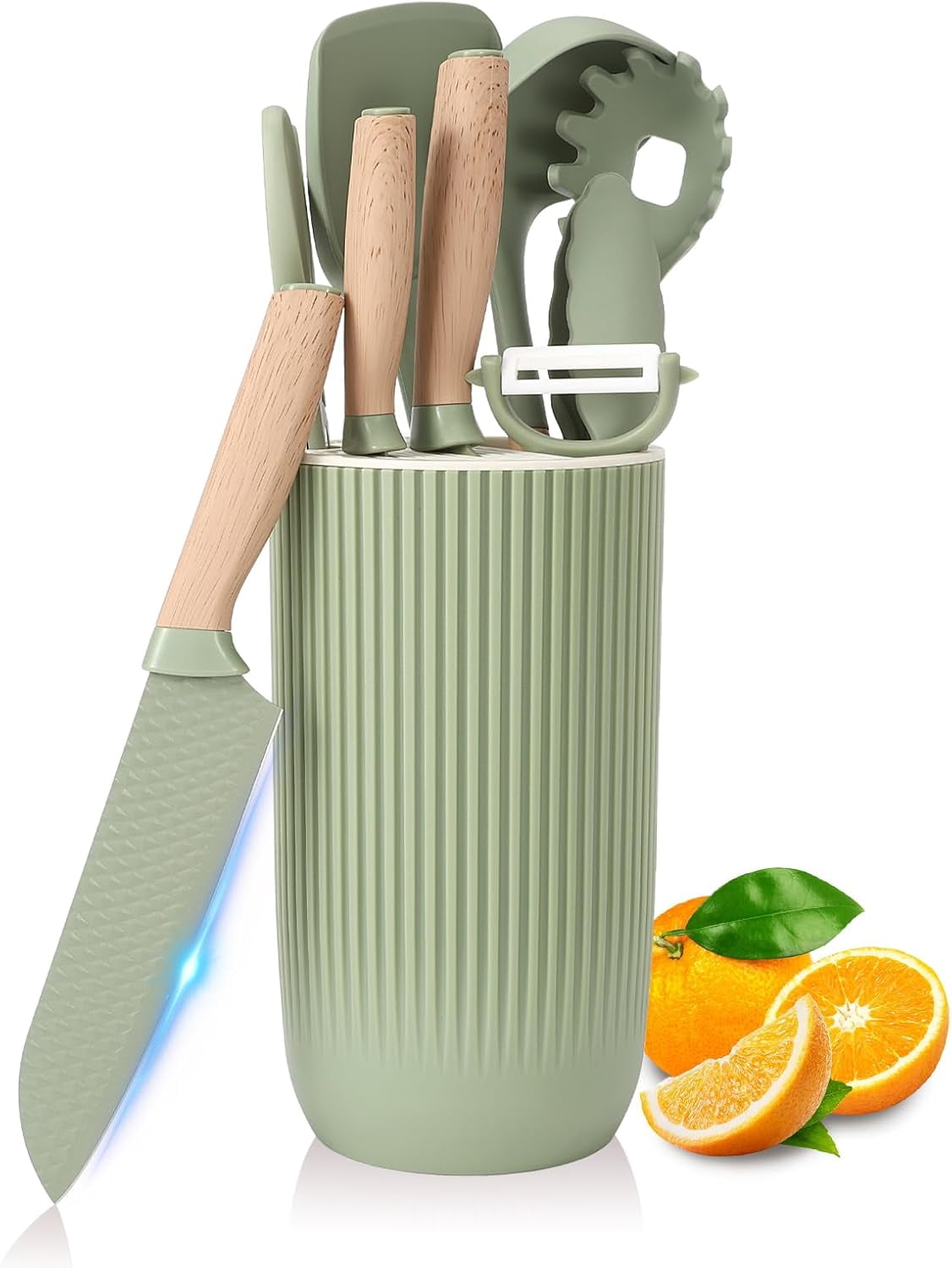 Kitchen Knife Sets, 10-Piece Green Sharp Knife Set & Utensils Set with ...