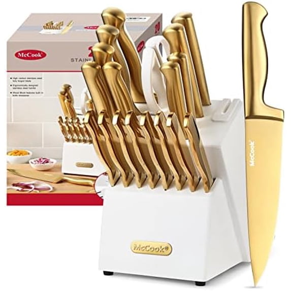 ® Kitchen Knife Sets, Golden Titanium Stainless Steel Knives Block Set ...