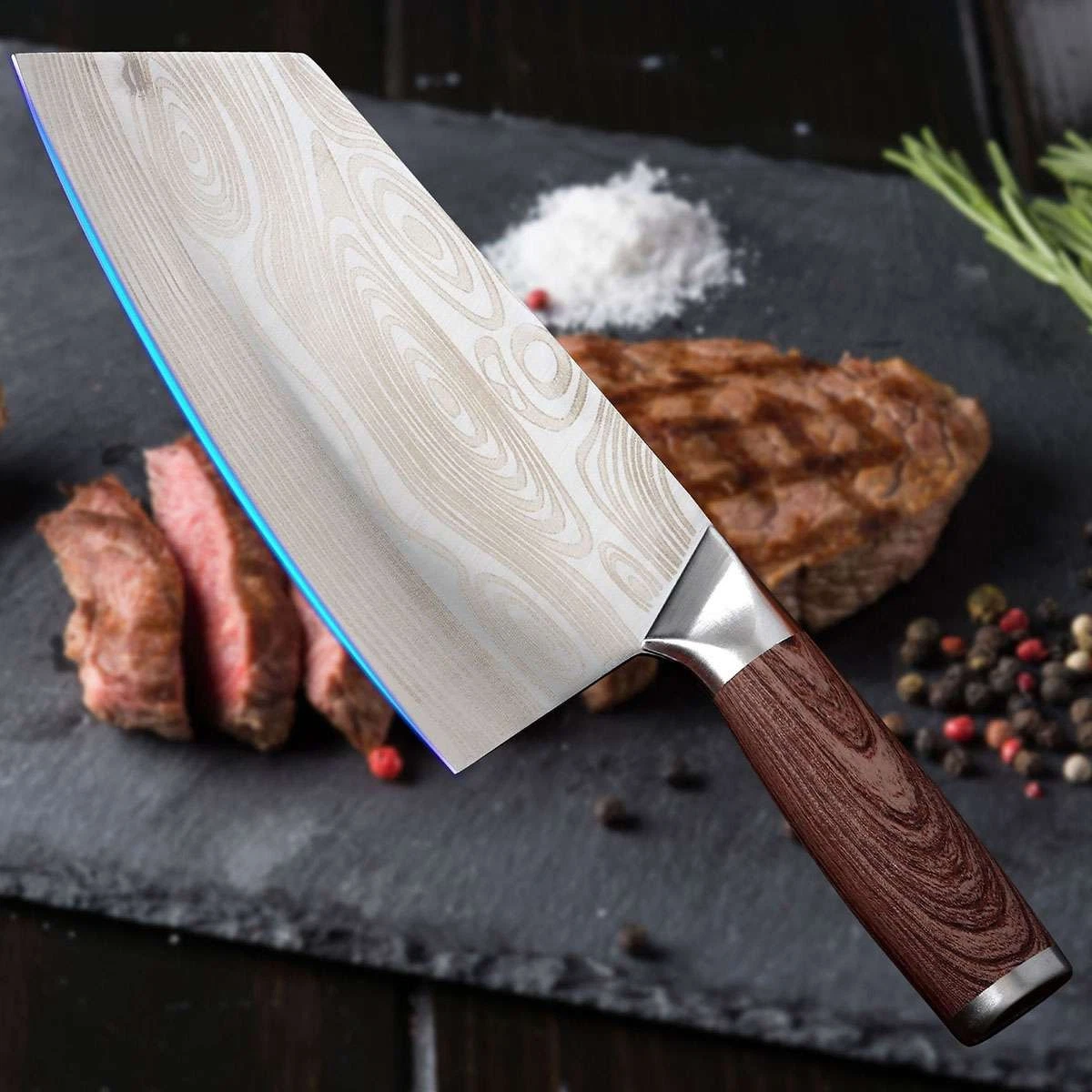 Kitchen Knife Stainless Steel Damascus Asian Chef Butcher Cleaver ...