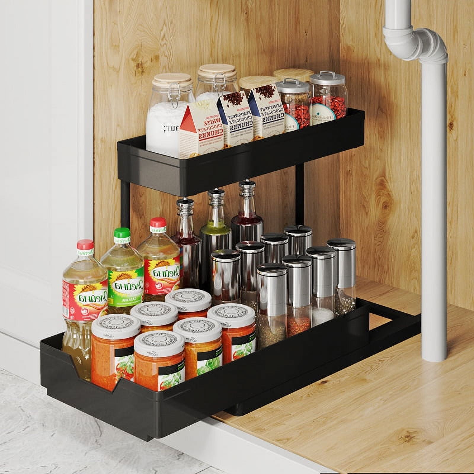Kitchen L-shaped Lower Sink Rack Cabinet Inner Drawer Basket Pull-out ...
