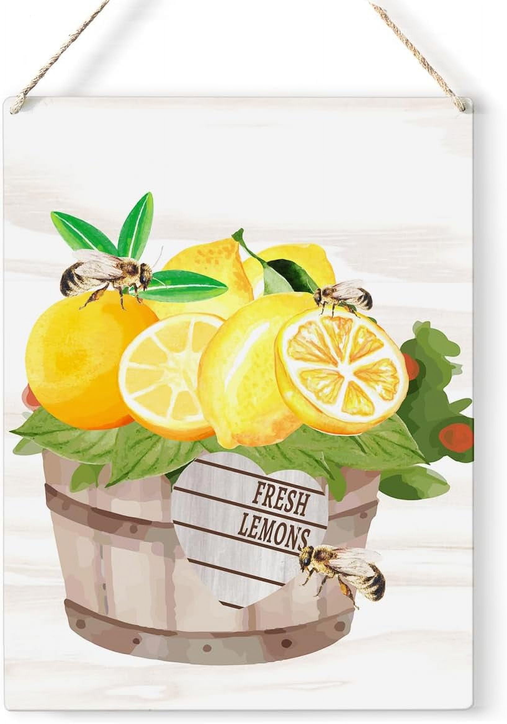 Kitchen Lemon Wood Sign Fresh Lemons Wooden Signs Rustic Summer Hanging ...