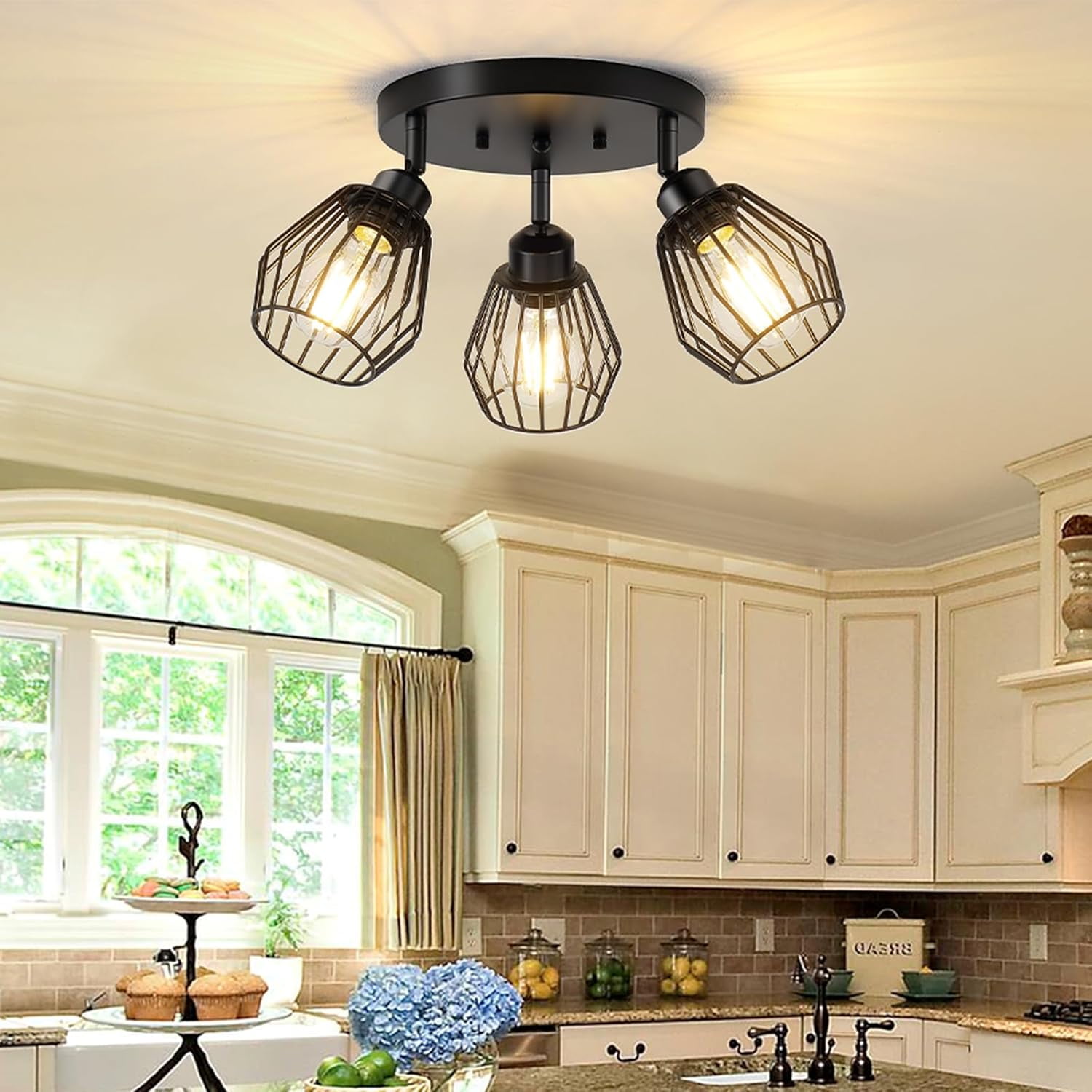 Kitchen Light Fixtures Ceiling Mount, 3-Lights Multi-Directional ...