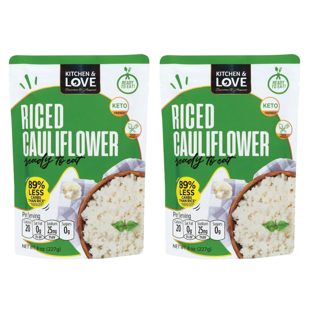 Kitchen & Love Cauliflower Rice, Low Carb Vegan, Microwave Ready, 8 oz ...