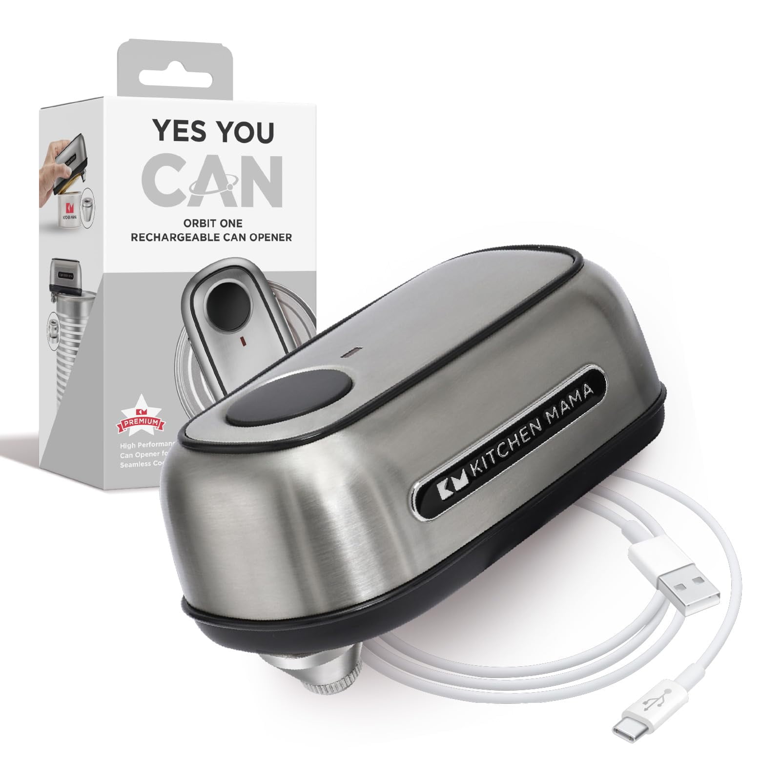 Kitchen Mama Orbit One Stainless Steel Rechargeable Electric Can Opener ...