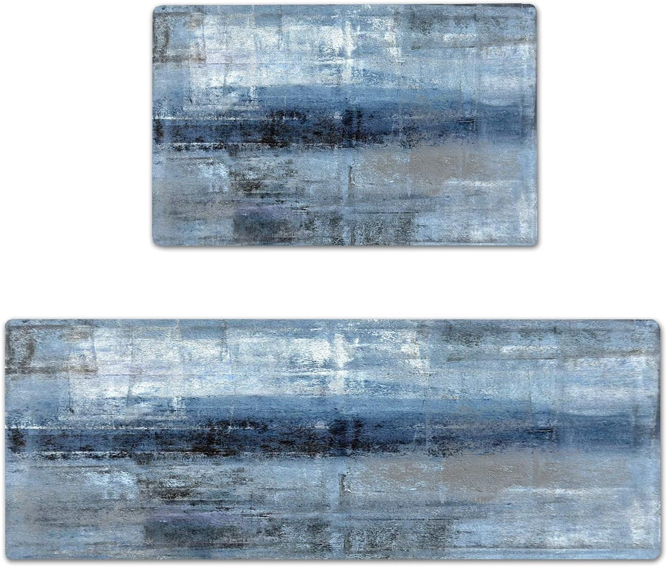 Kitchen Mat 2 PCS Blue Kitchen Rugs and Mats Blue Grey Abstract Art ...