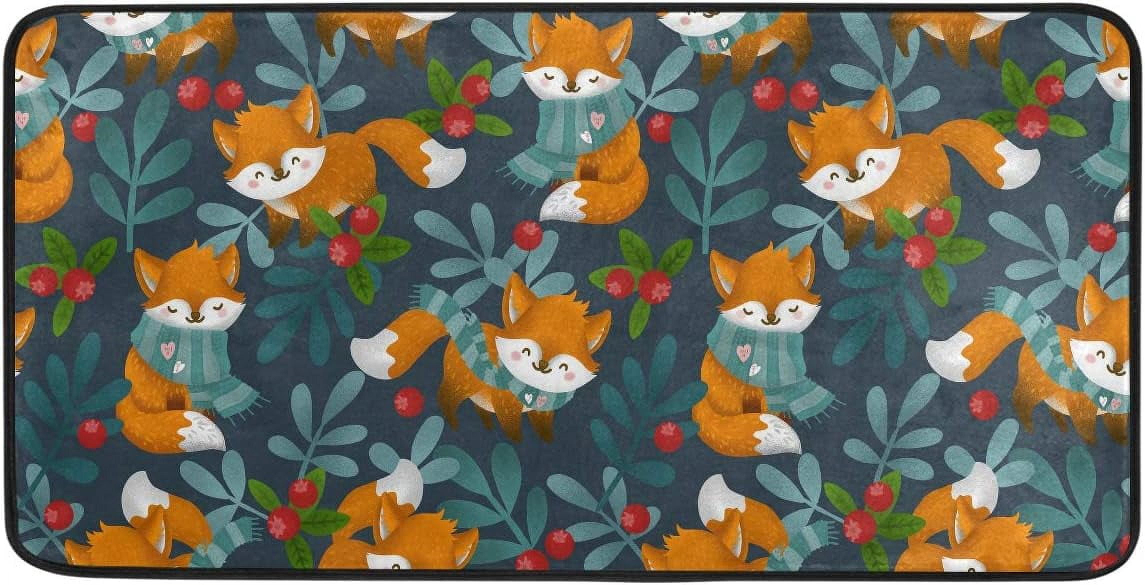 Kitchen Mat Christmas Winter Forest Animal Cute Fox Kitchen Rug Mat ...