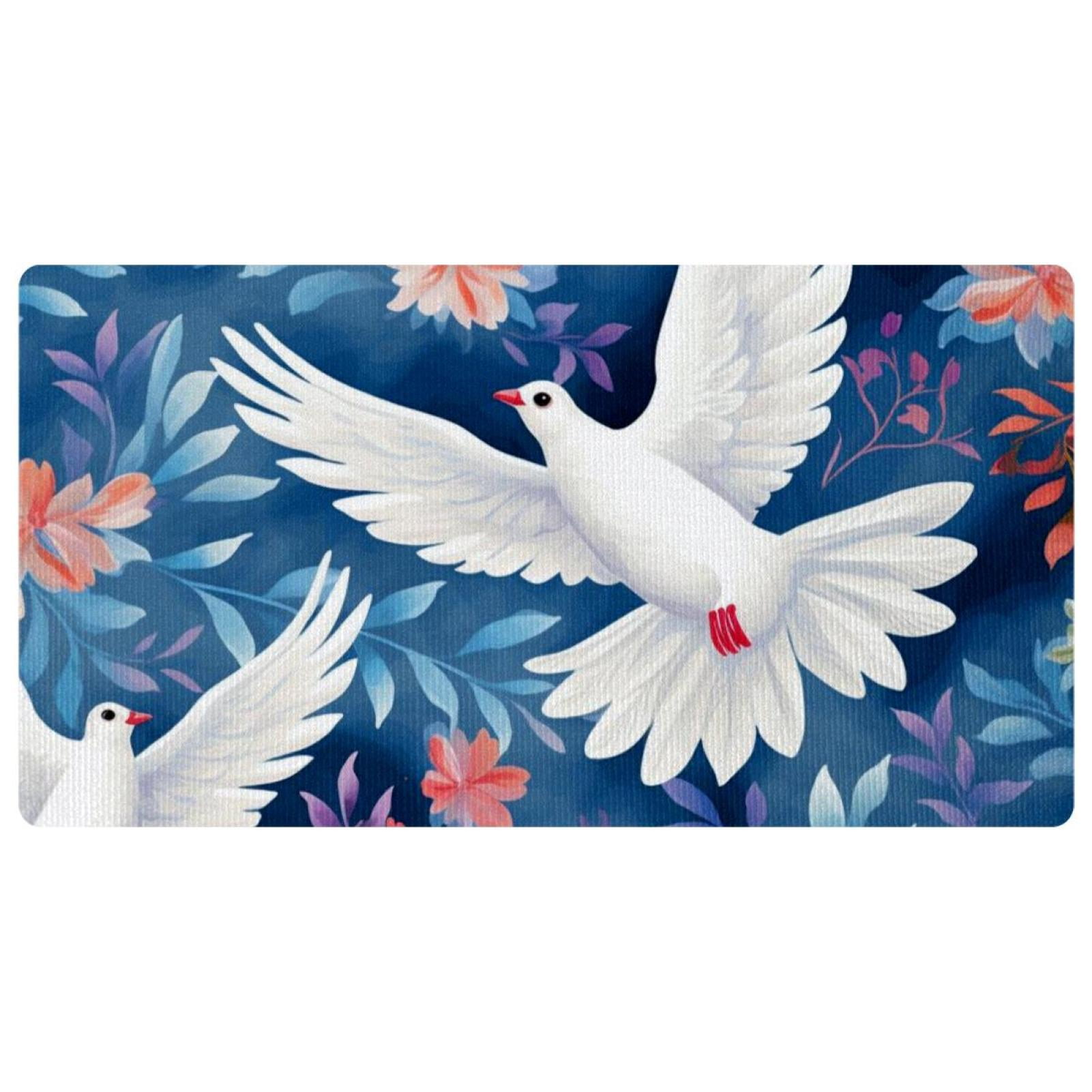 Kitchen Mat Cushioned Anti Fatigue, Aesthetic Flower White Dove ...
