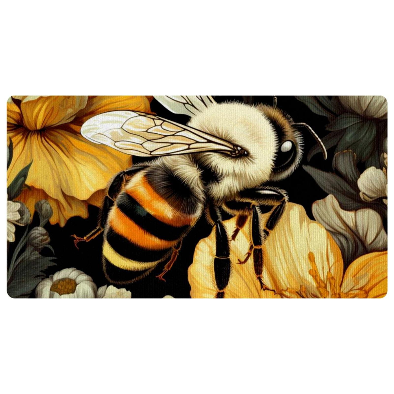 Kitchen Mat Cushioned Anti Fatigue, Bees and Flowers Cushioned Kitchen ...