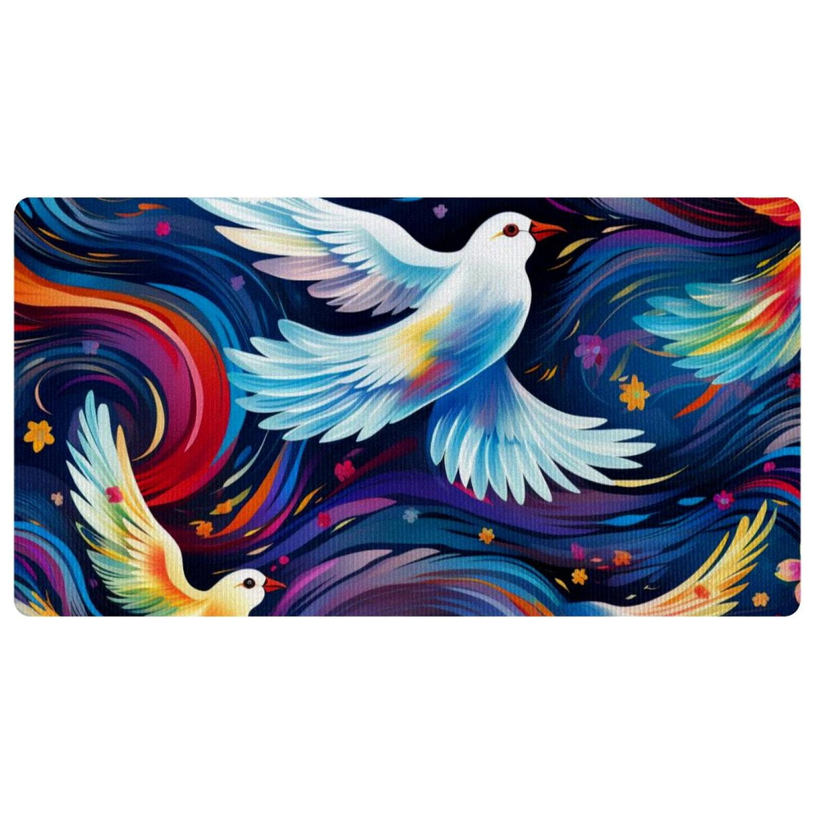 Kitchen Mat Cushioned Anti Fatigue, Colorful Flower Painted White Dove ...
