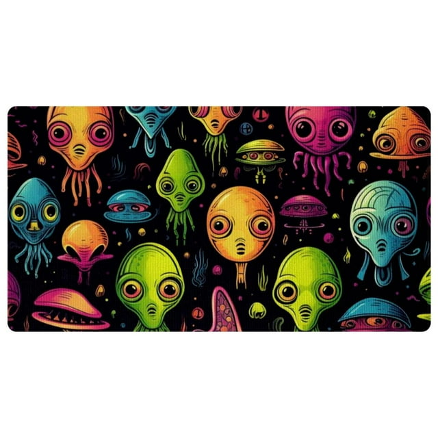 Kitchen Mat Cushioned Anti Fatigue, Cute Green Alien Cushioned Kitchen ...