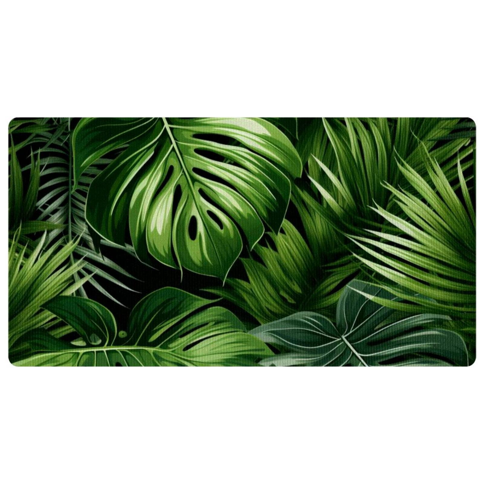 Kitchen Mat Cushioned Anti Fatigue, Green Palm Leaves Cushioned Kitchen ...