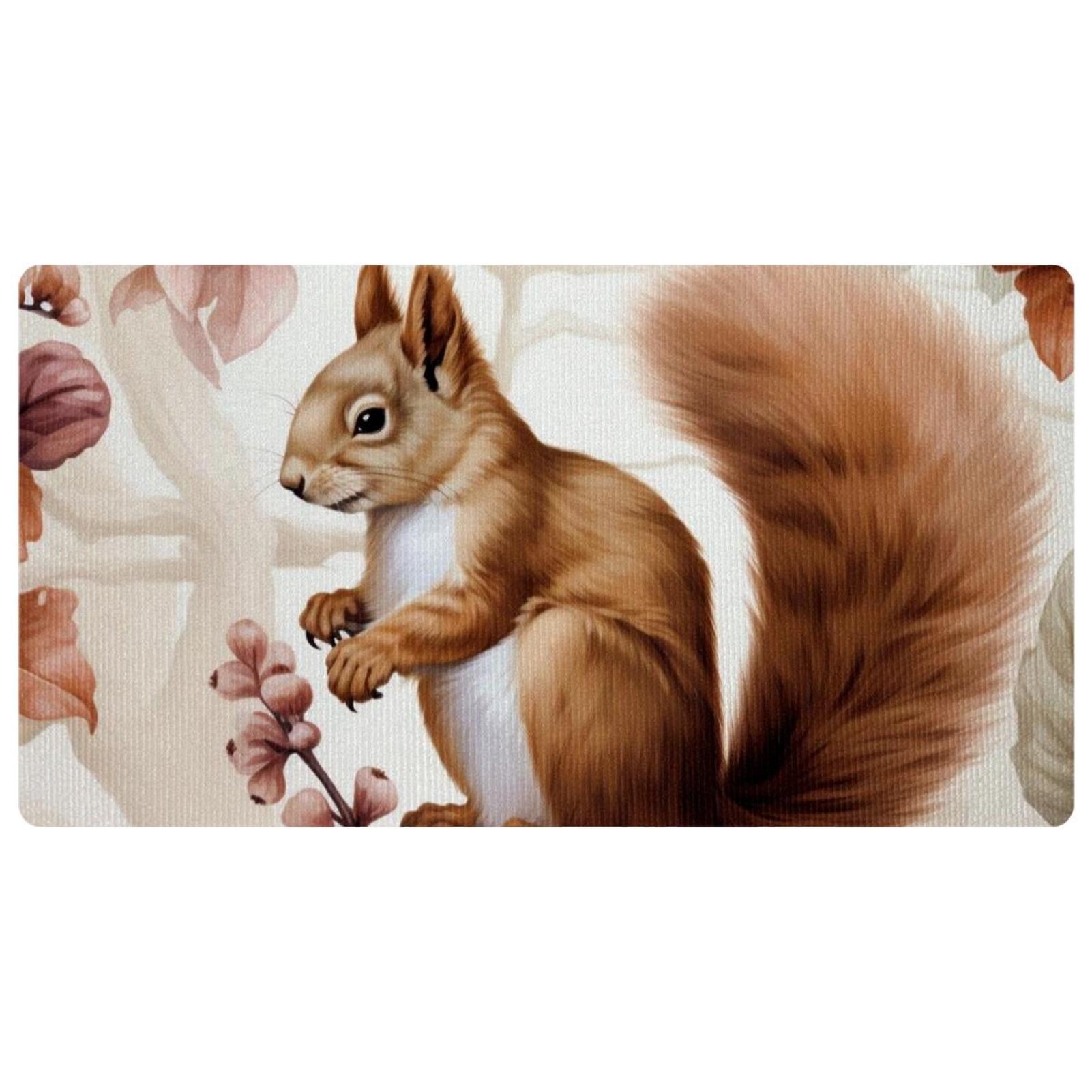Kitchen Mat Cushioned Anti Fatigue, Pink Flower Squirrel Cushioned ...