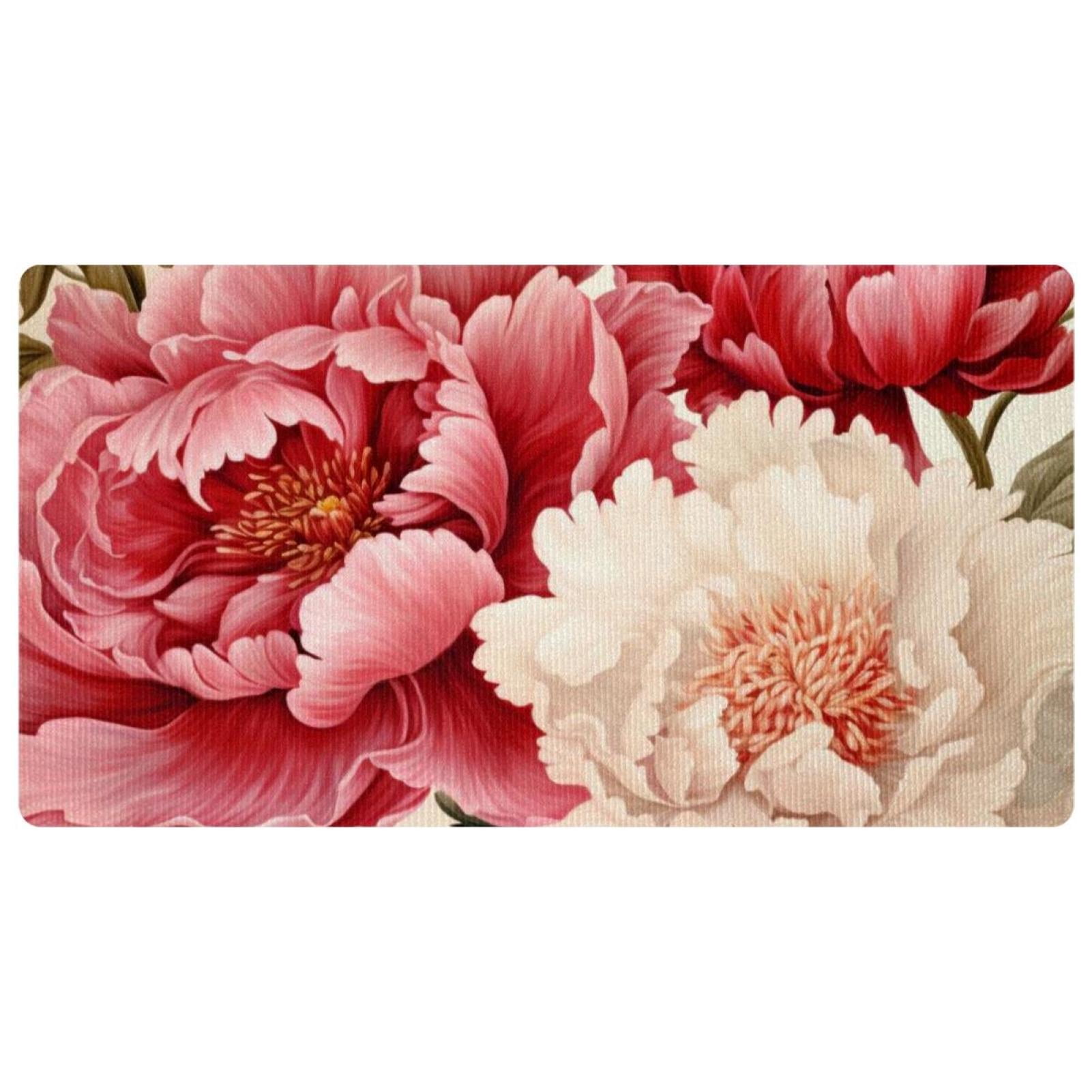Kitchen Mat Cushioned Anti Fatigue, Pink Peony Flower Cushioned Kitchen ...