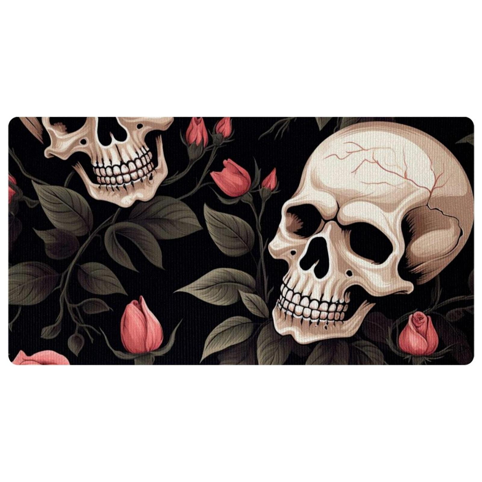 Kitchen Mat Cushioned Anti Fatigue, Rose Skull Cushioned Kitchen Runner ...