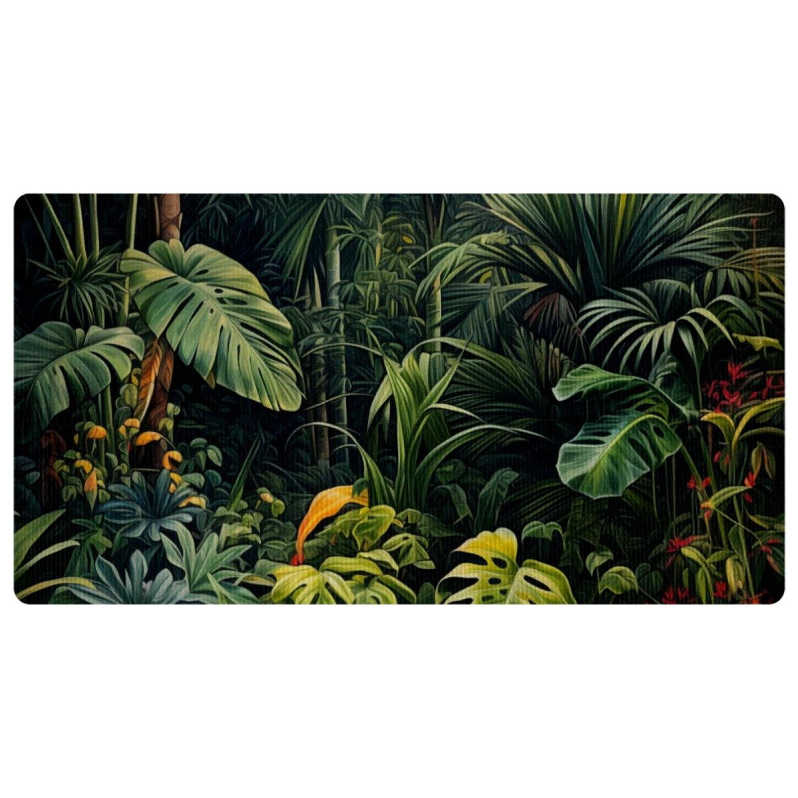 Kitchen Mat Cushioned Anti Fatigue, Tropical Jungle Plants Cushioned ...