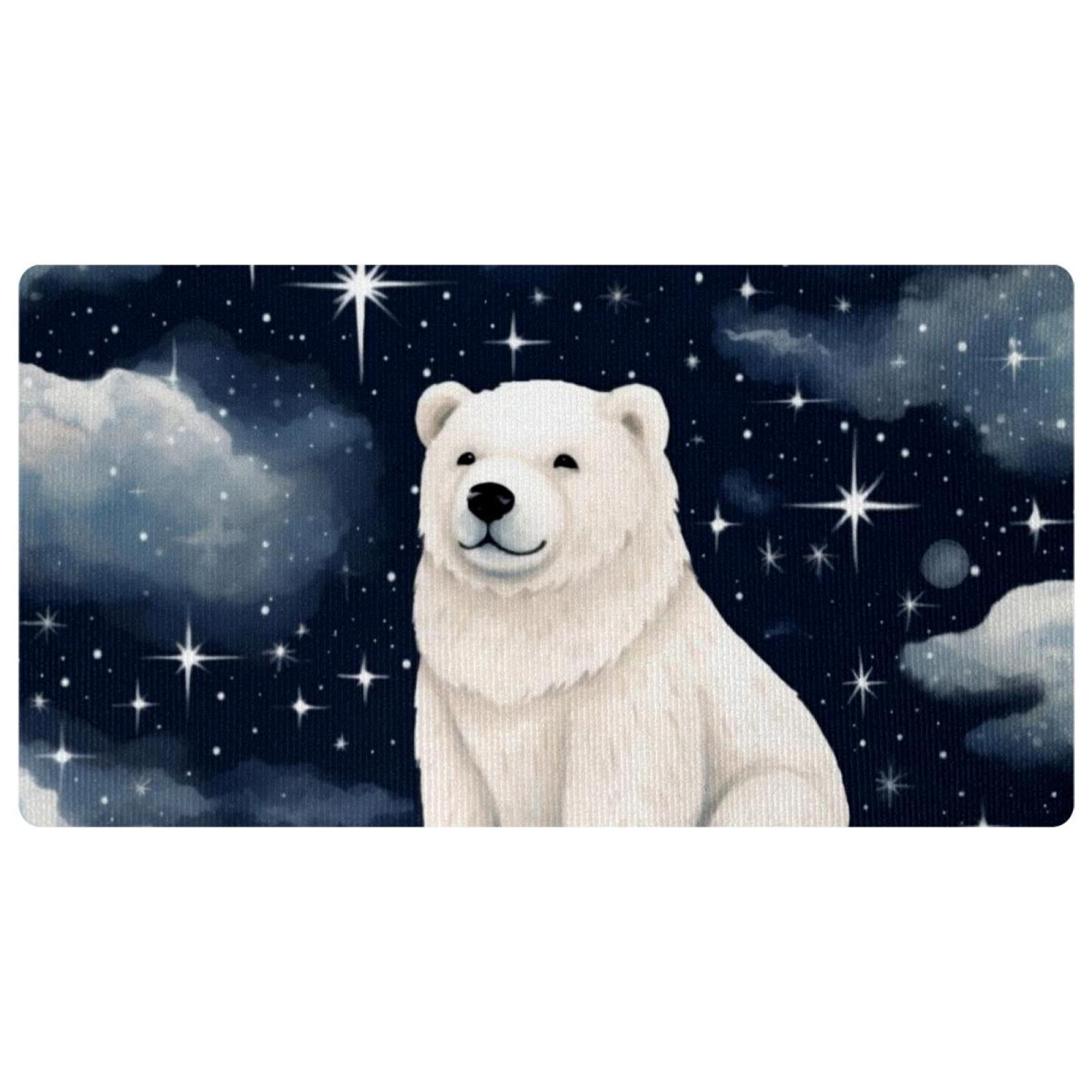 Kitchen Mat Cushioned Anti Fatigue, White Starry Polar Bear Cushioned ...