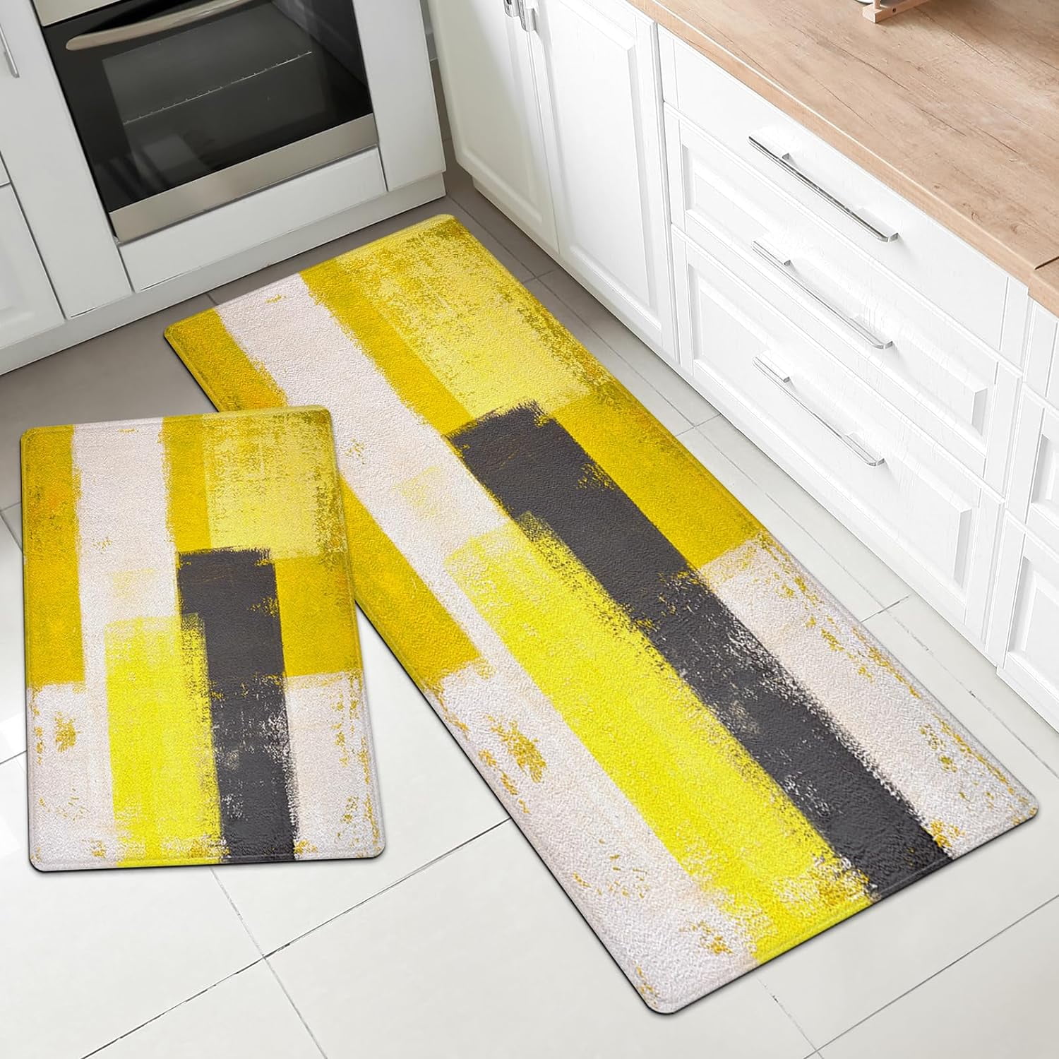 Kitchen Mat for Floor Grey Yellow Kitchen Rugs and Mats Non Skid ...