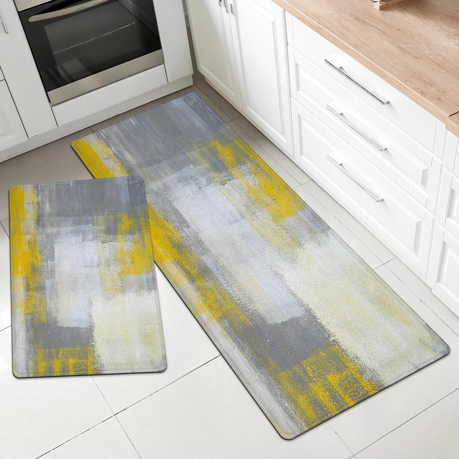 Kitchen Mat for Floor Grey Yellow Kitchen Rugs and Mats Non Skid ...