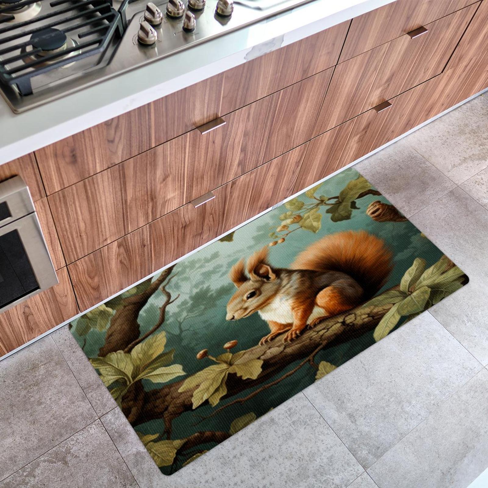 Kitchen Mat Forest Tree Squirrel Cushioned Anti-Fatigue Kitchen Rug ...