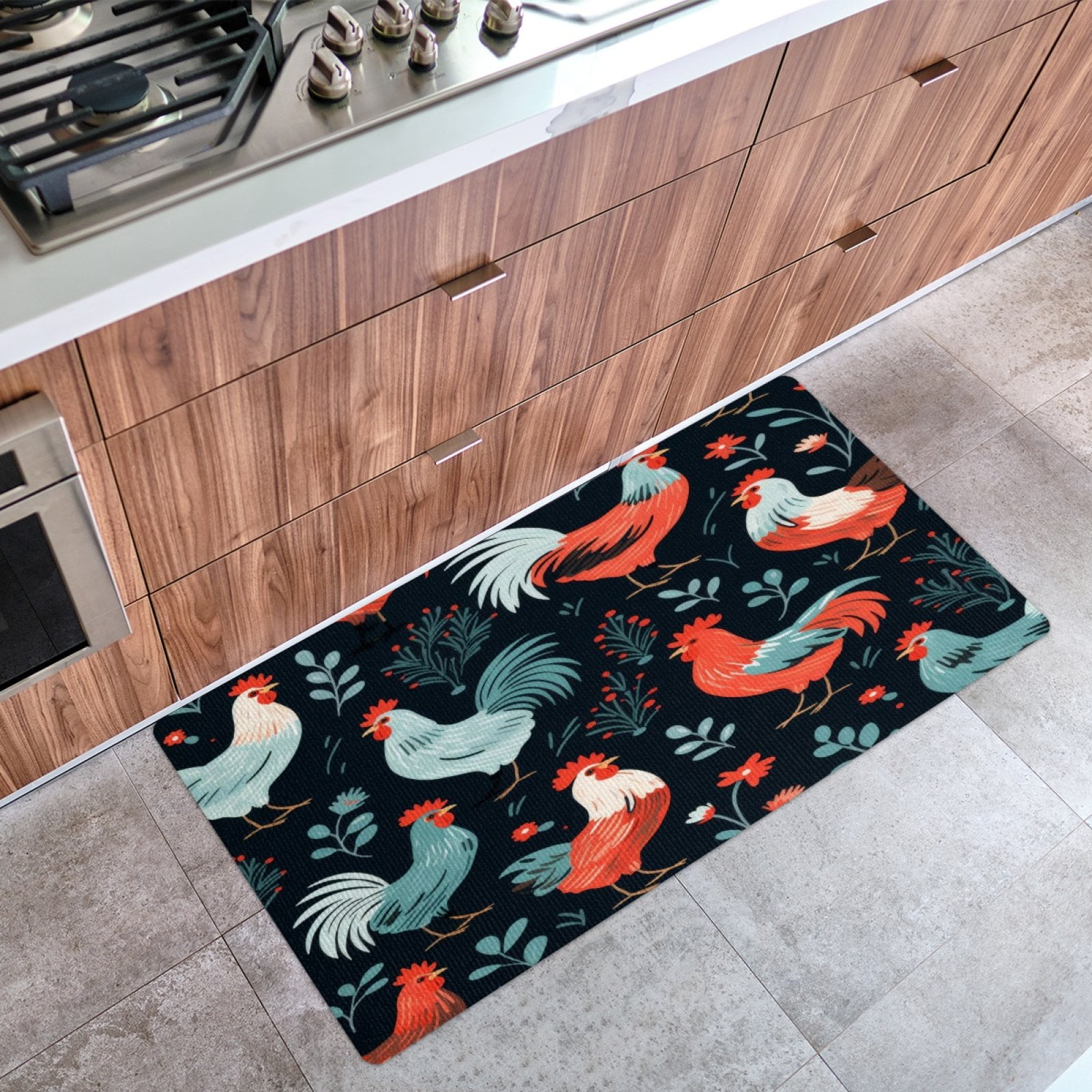 Kitchen Mat Rooster Farm Animals, Cushioned Anti-Fatigue Kitchen Rug, Non-Slip Kitchen Mats and ...