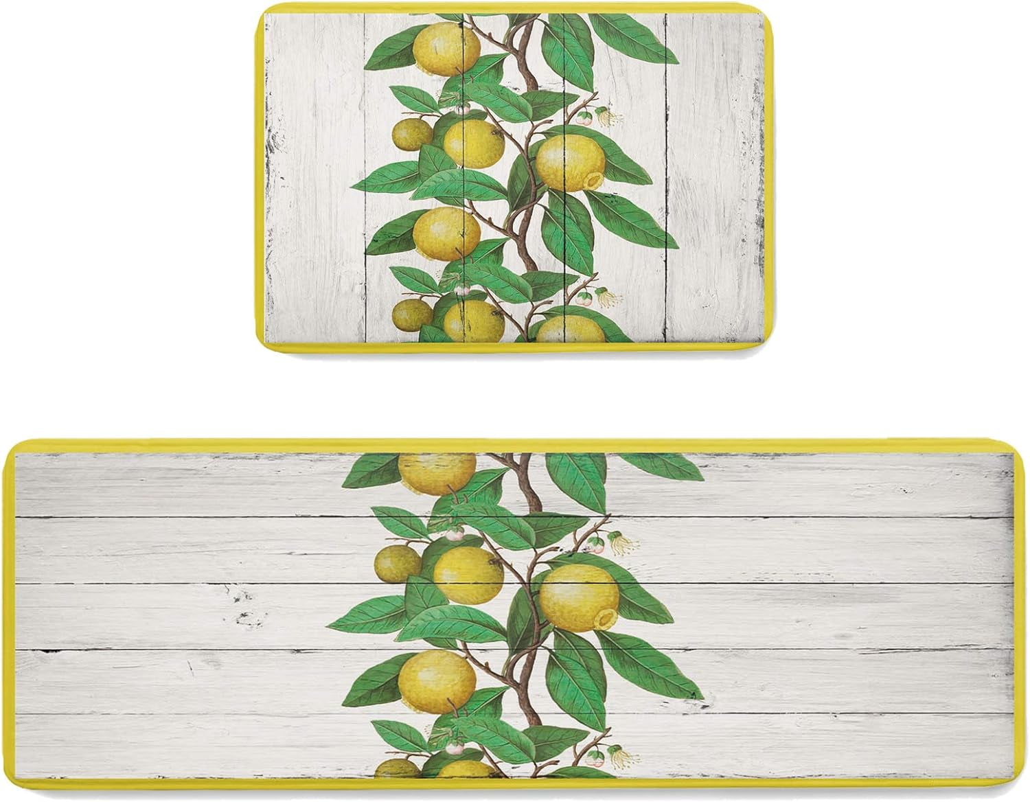 Kitchen Mat Rug Set of 2 Tropical Lemon Summer Fruit Wooden Planks ...