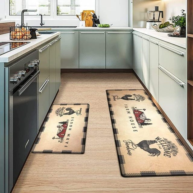 Kitchen Mat Set of 2 Farmhouse Anti Fatigue Floor Mat,Rooster Buffalo ...