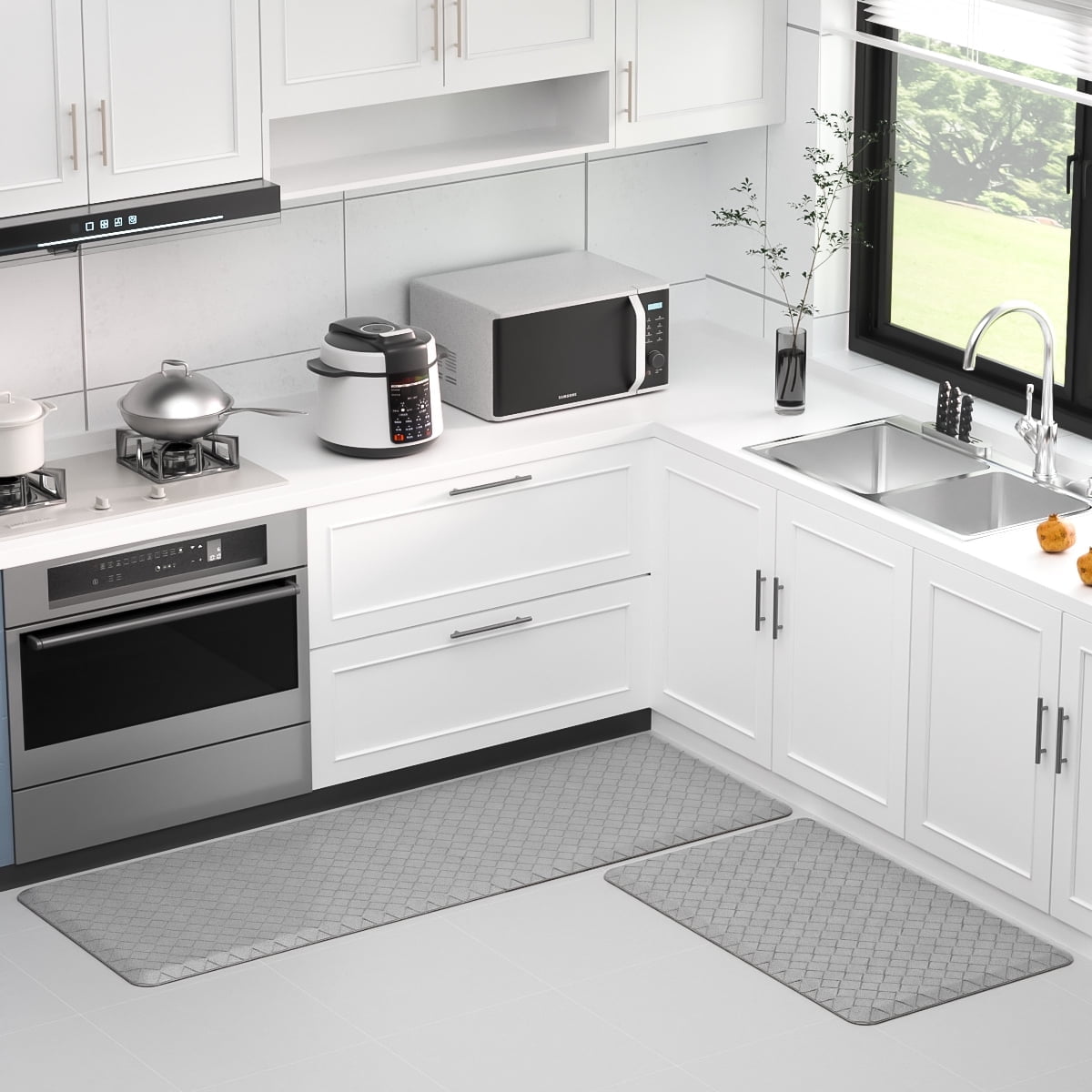 2 Pcs Anti-Fatigue Kitchen Mat Set, Waterproof Non-Slip Ergonomic ...