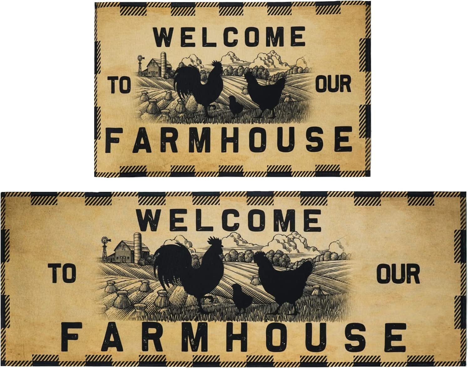 Kitchen Mat Set of 2 Pieces Farmhouse Anti Fatigue Floor Mat, Rooster ...