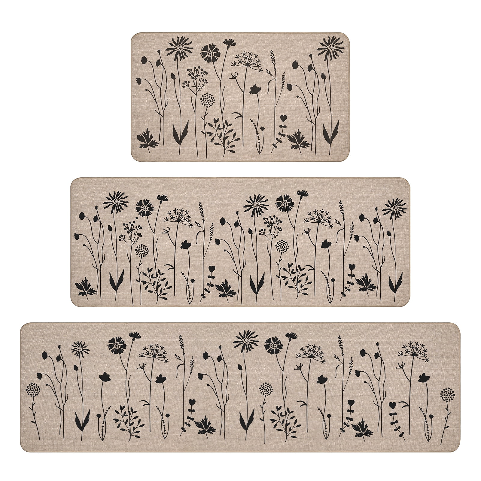 Comfort Floor Kitchen Mat Set of 3, Non Slip Anti-Fatigue Rugs for ...