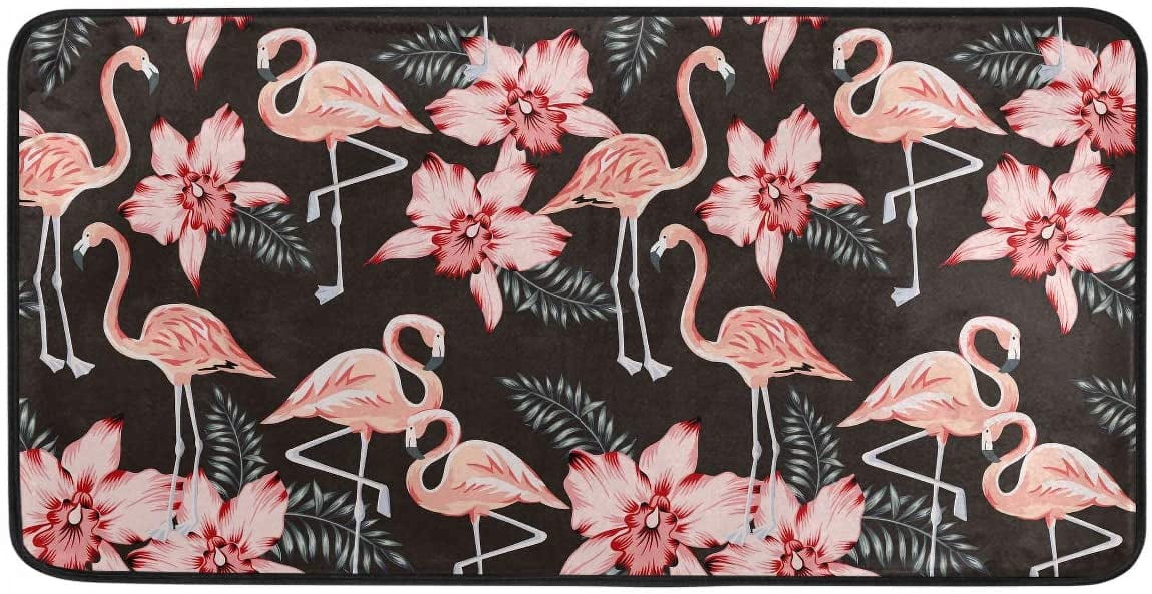Kitchen Mat Tropical Palm Leaves Flowers Pink Flamingo Kitchen Rug Mat ...