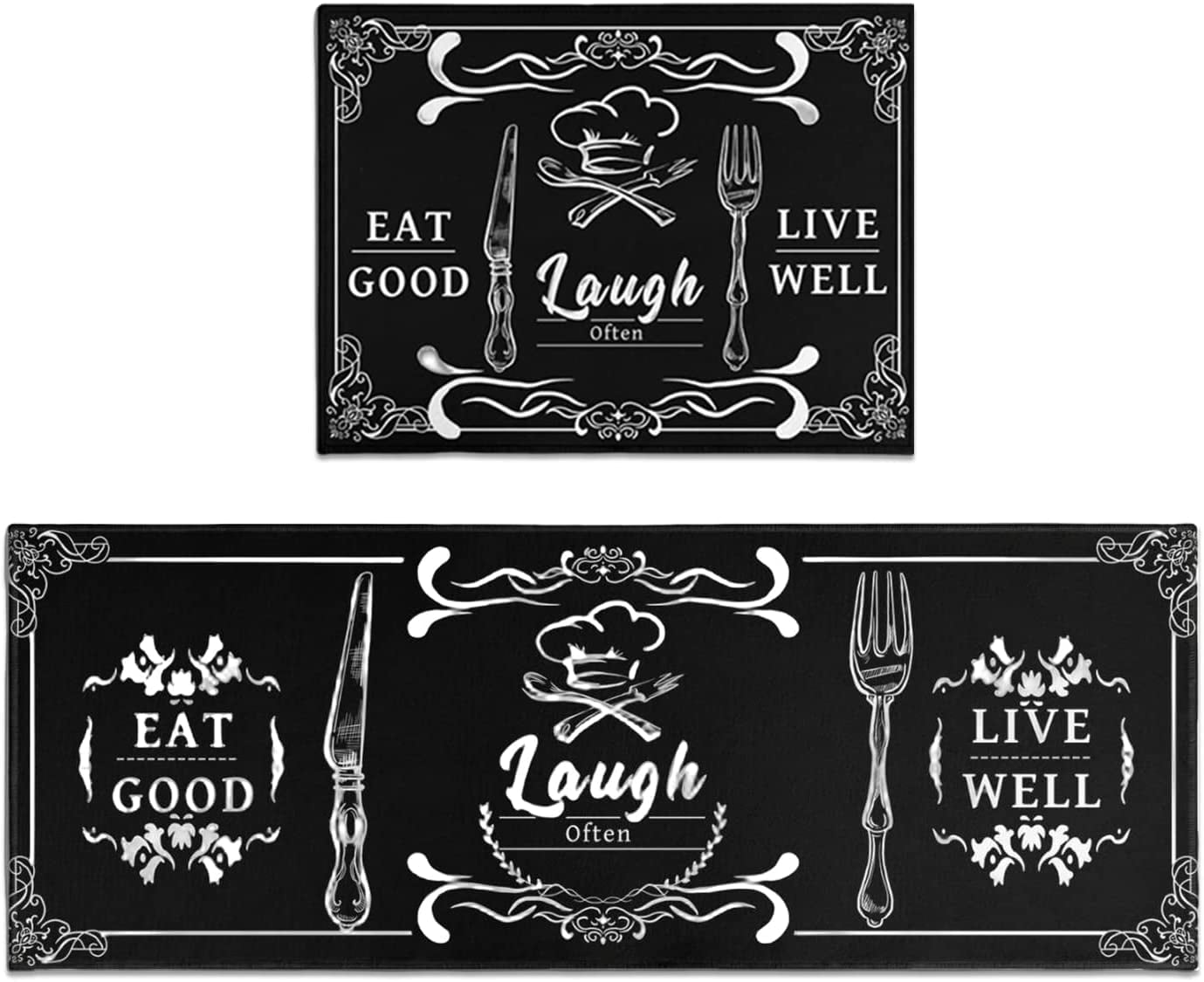 Kitchen Mat with Words - Kitchen Mat Set of 2, Black and White Kitchen ...