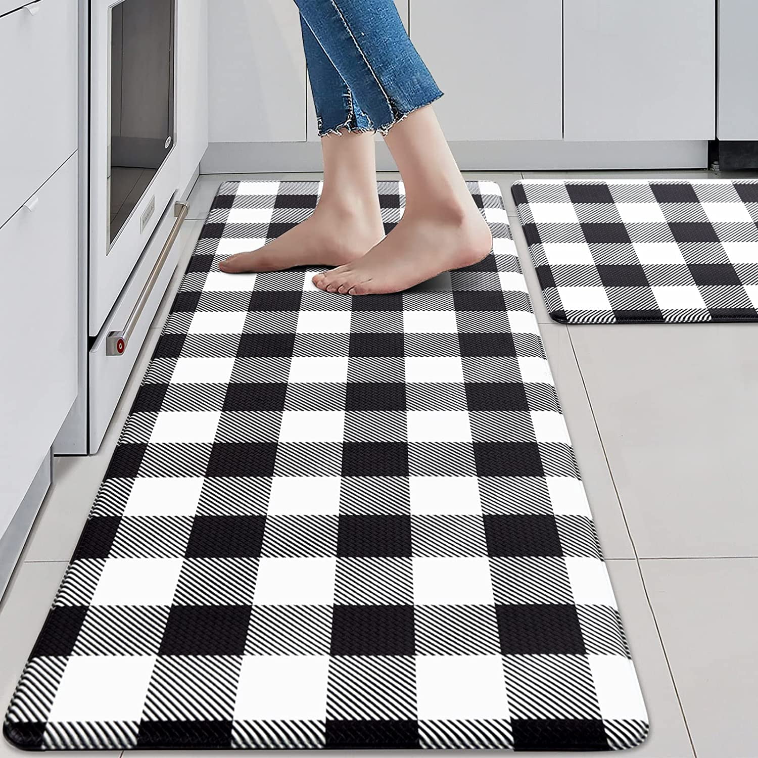 2 PCS Anti Fatigue Kitchen Mats, Non Skid, Waterproof, Cushioned, Black ...