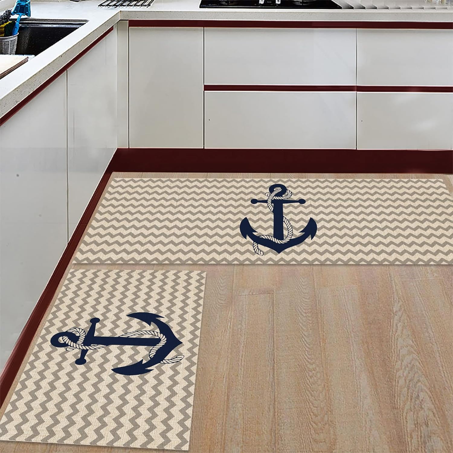 Kitchen Mats 2 Piece Set Non-Slip Absorbent Kitchen Mat and Rug Marine ...