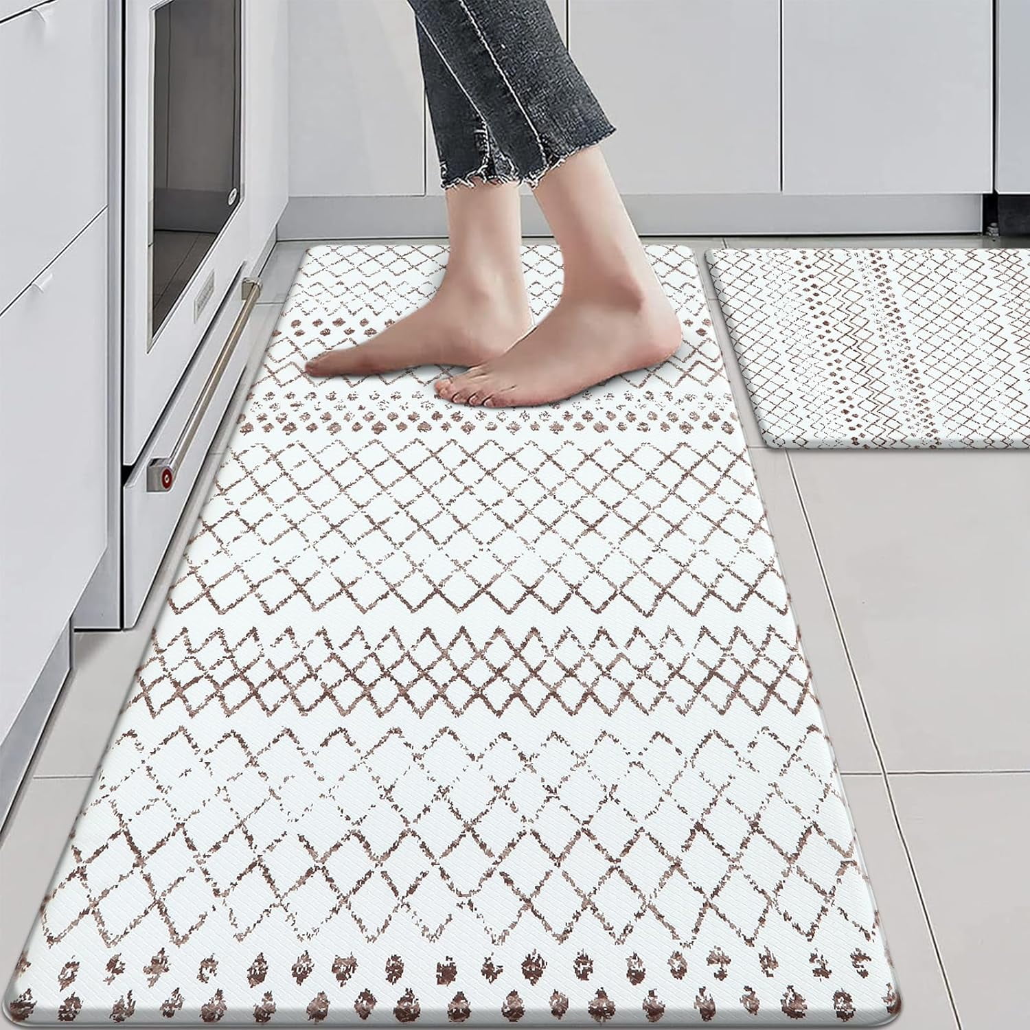 Kitchen Mats 2PCS,Cushioned Anti Fatigue Boho Kitchen Rugs and Mats,Non ...